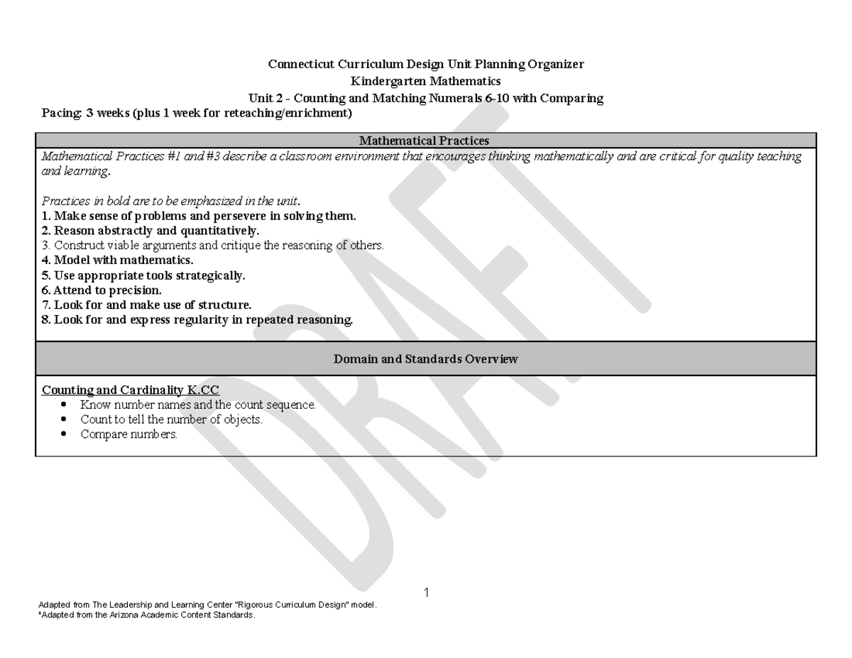 Kindergarten math unit 2 - Kindergarten Mathematics Unit 2 - Counting ...