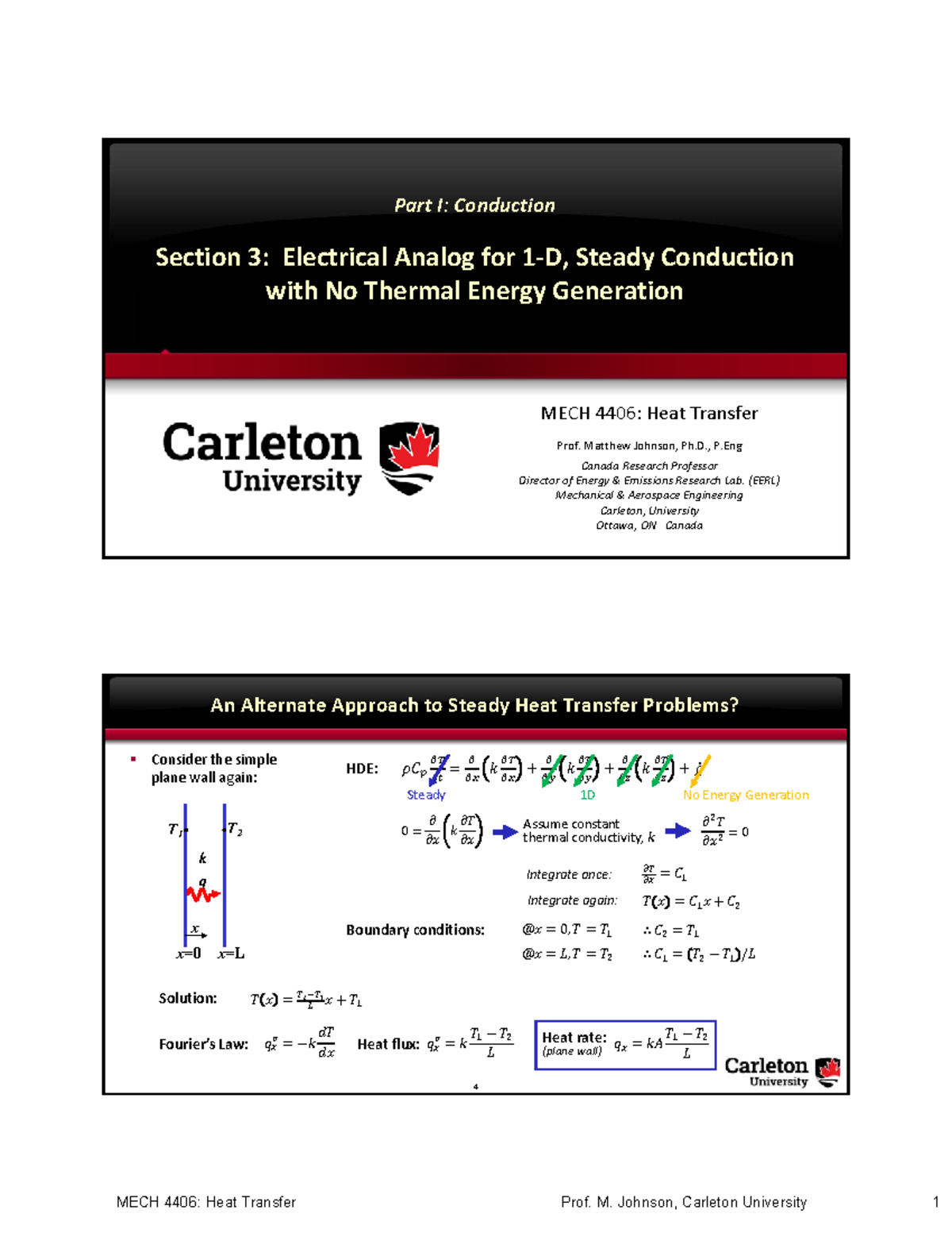 MECH4406 Part1 Lecture 5 Electrical Analog - Part I: Conduction Section 3: Electrical Analog for ...