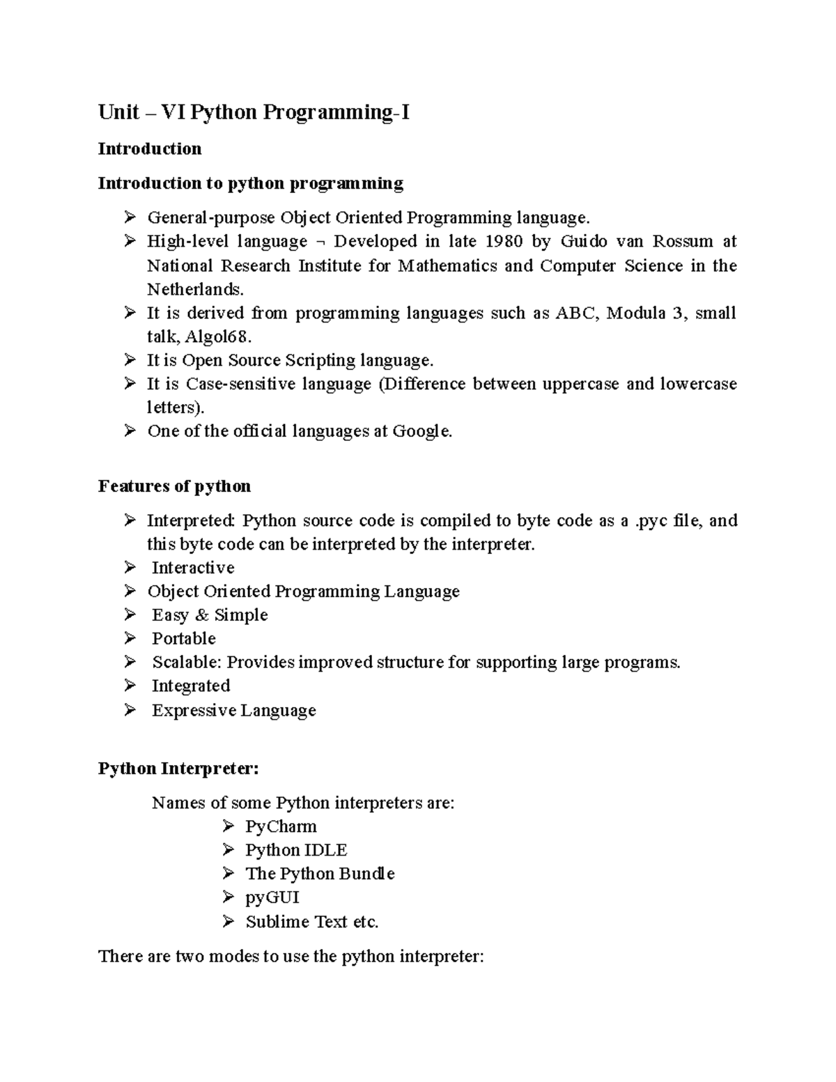 Python programming I - NTHING - Unit – VI Python Programming-I Introduction Introduction to ...