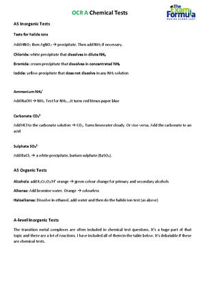 CHEM-Year 2 Chemistry Cheat Sheet for OCR - MOLE CALCULATIONS number of ...
