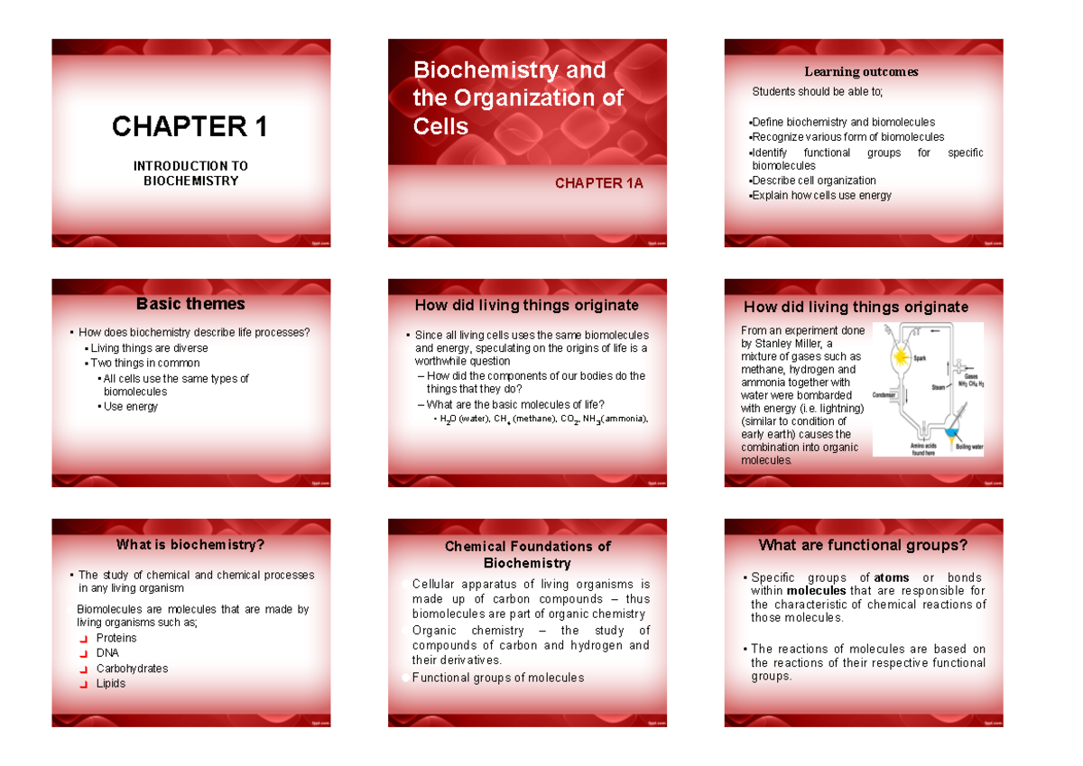 Chapter 1a Biochemistry and Organization of Cells - CHAPTER 1 INTRODUCTION TO BIOCHEMISTRY ...