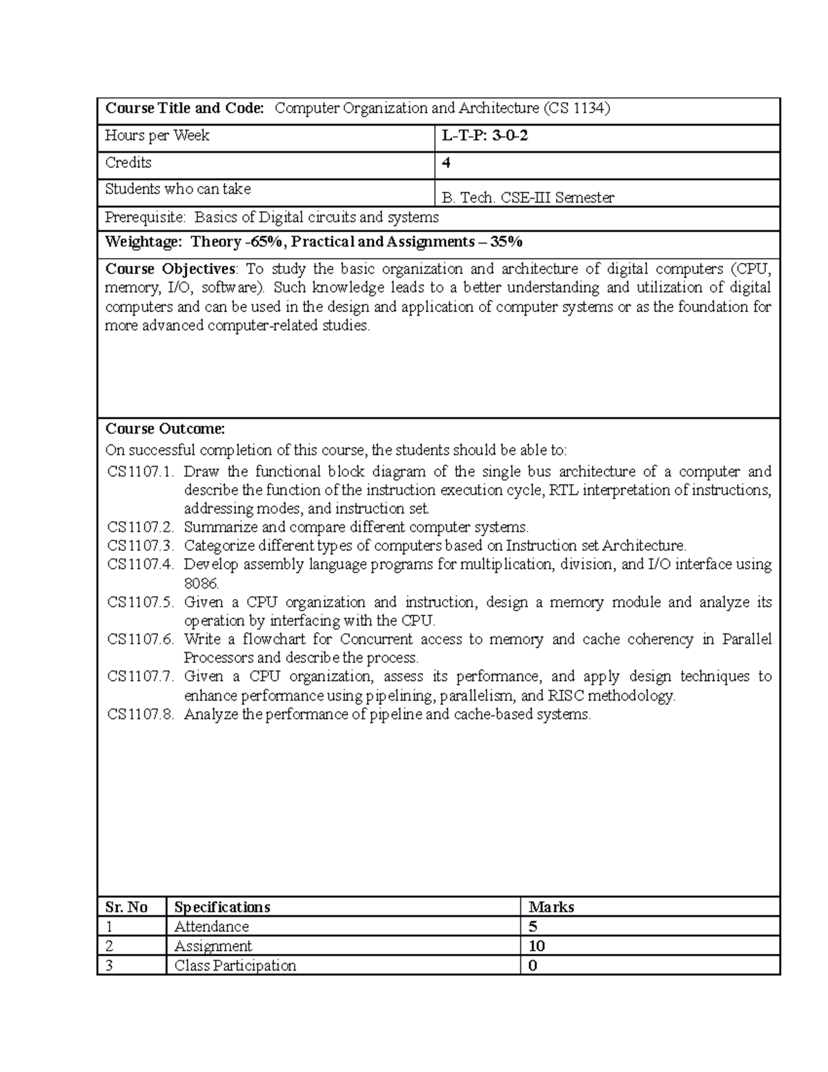 COA PR-Modified - Course Title and Code: Computer Organization and ...