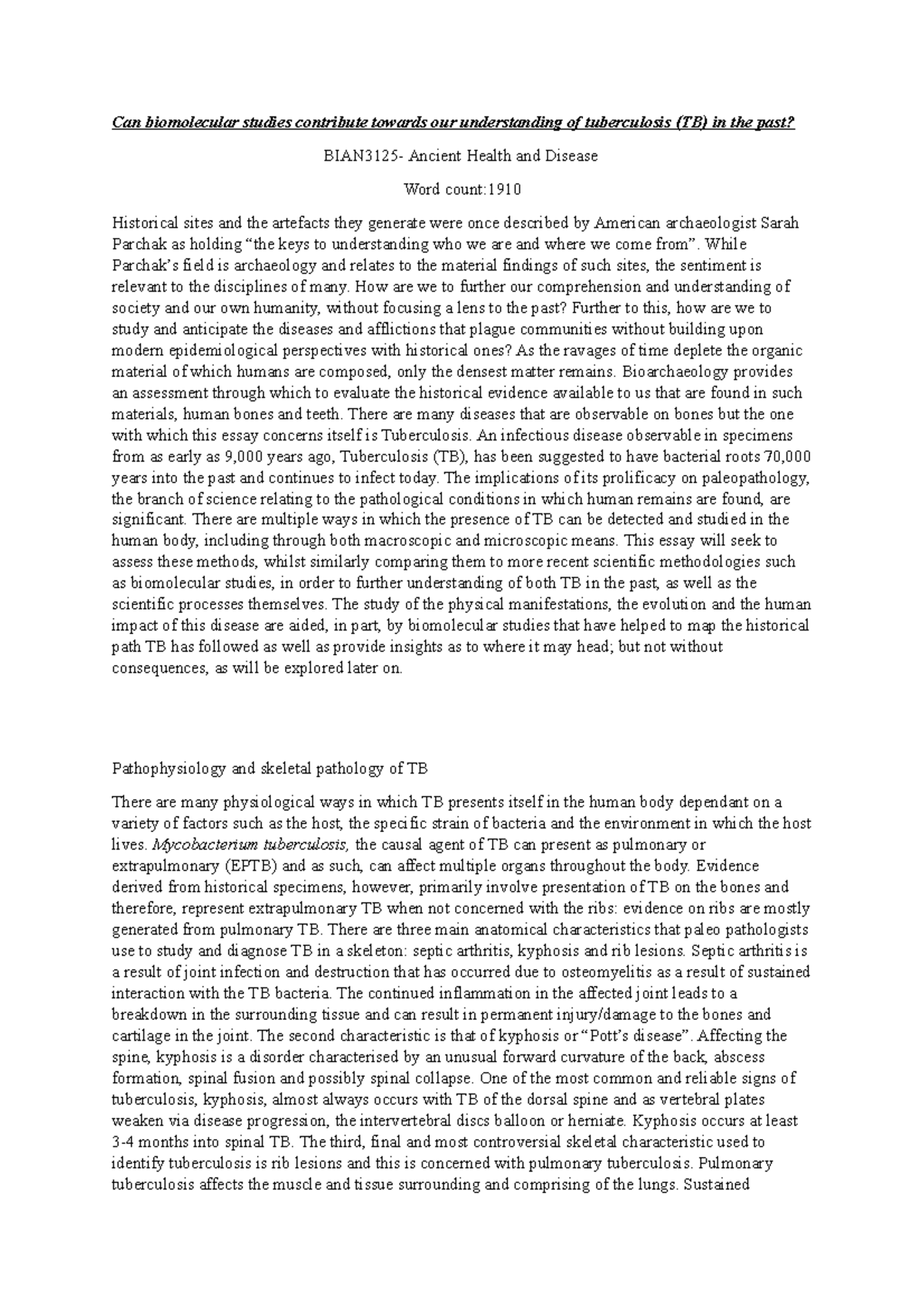 3125 essay - Can biomolecular studies contribute towards our ...