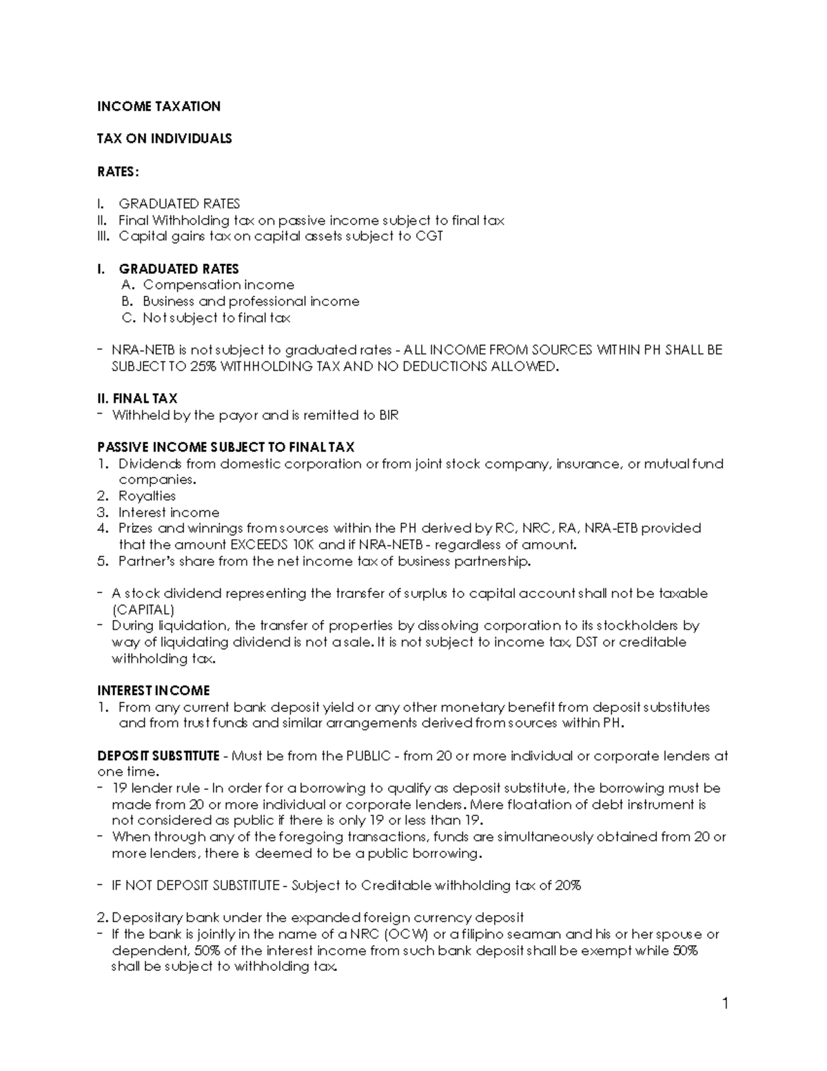 Income TAX Reviewer Edward Arriba - INCOME TAXATION TAX ON INDIVIDUALS ...