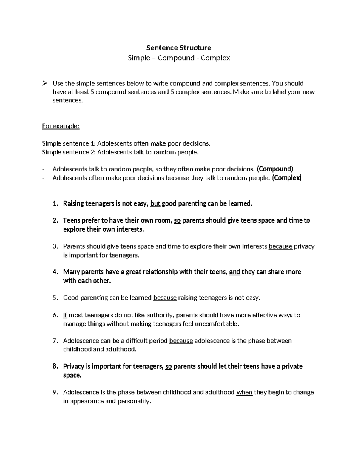 Sentence Structure Practice - Sentence Structure Simple – Compound ...