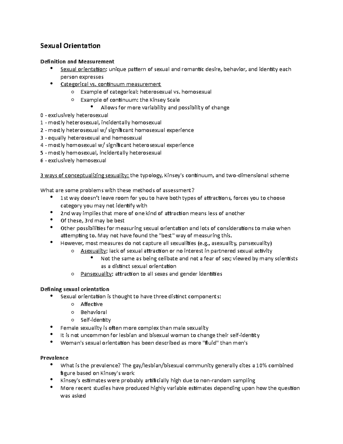 Sexual Orientation - continuum measurement o Example of categorical ...