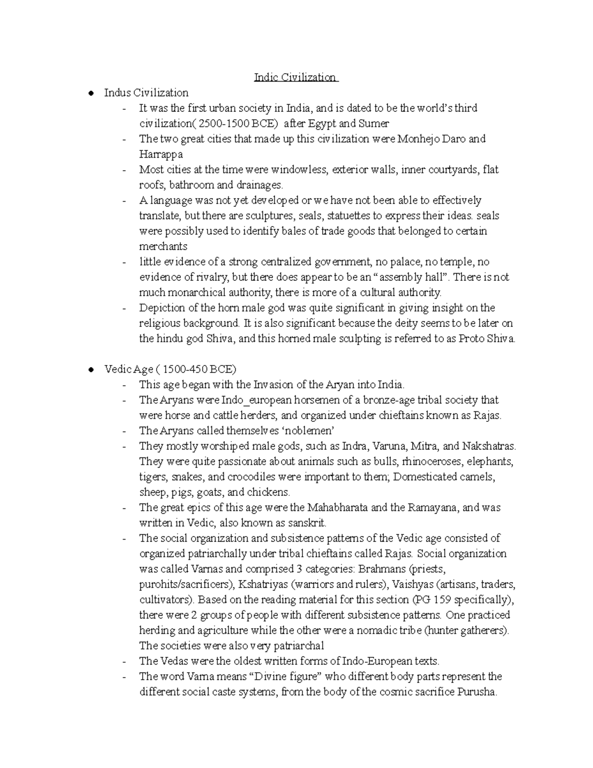 India study notes - Indic Civilization Indus Civilization It was the ...