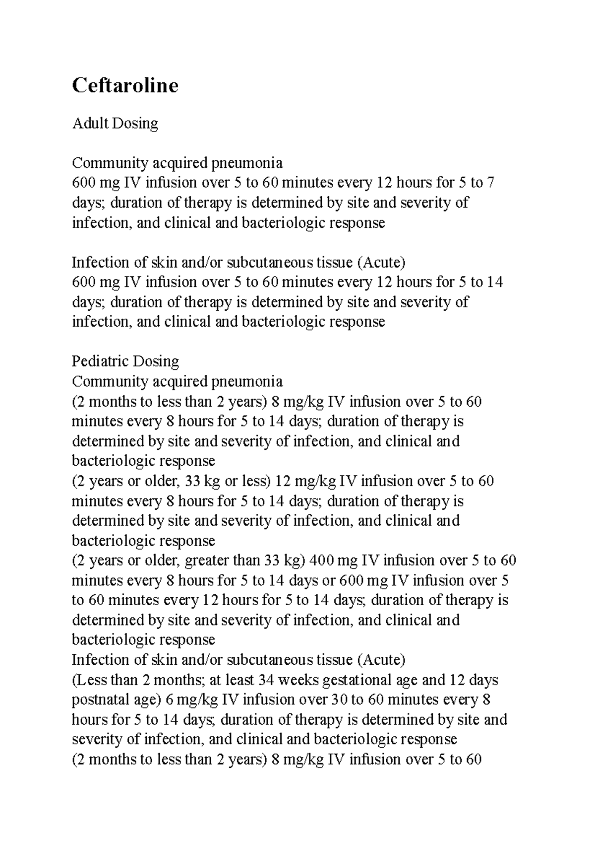 Ceftaroline drug pdf 3 - Ceftaroline Adult Dosing Community acquired ...