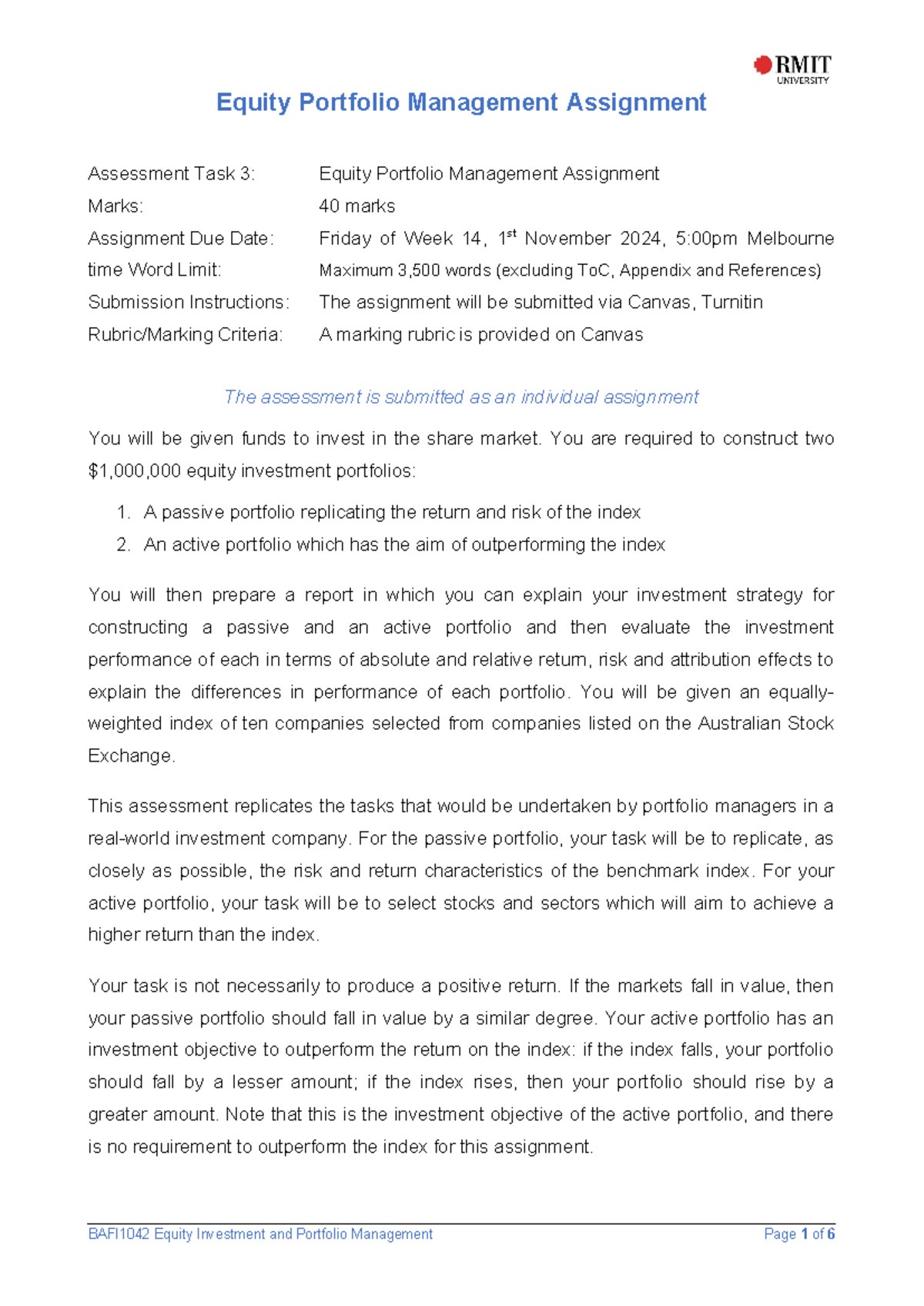 Portfolio Management Assignment s2214 - Equity Portfolio Management ...