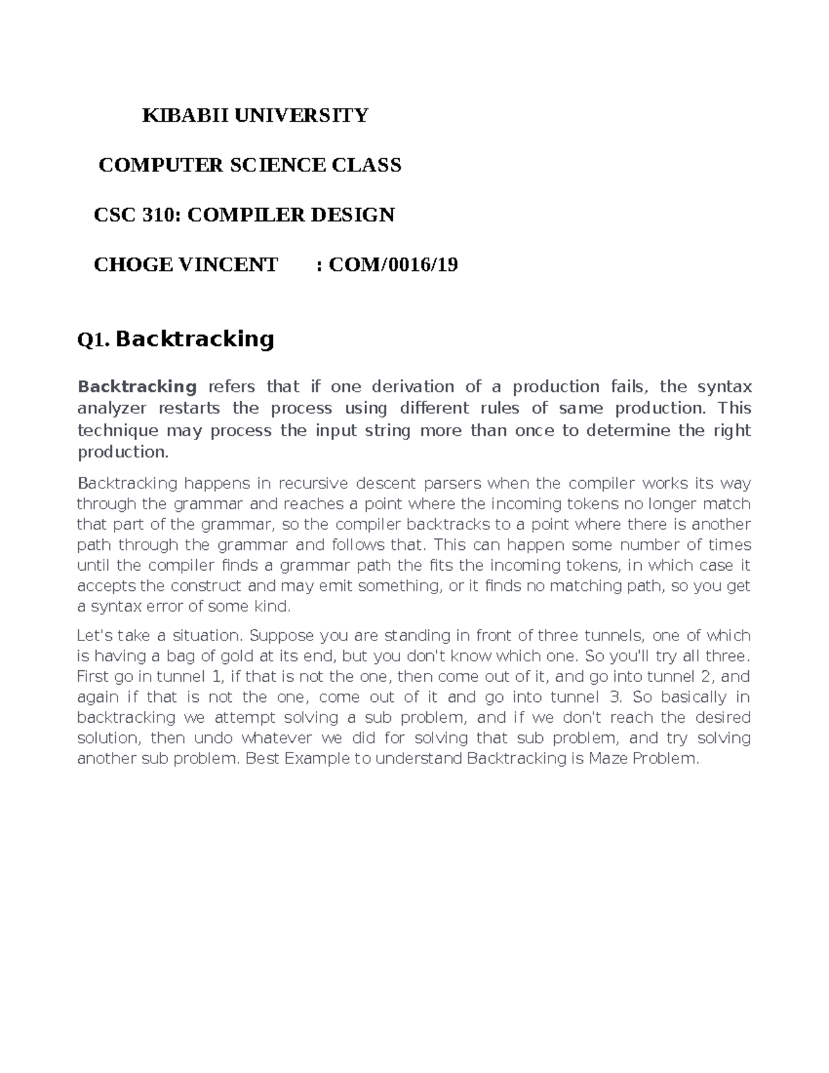 Backtracking - KIBABII UNIVERSITY COMPUTER SCIENCE CLASS CSC 310 ...