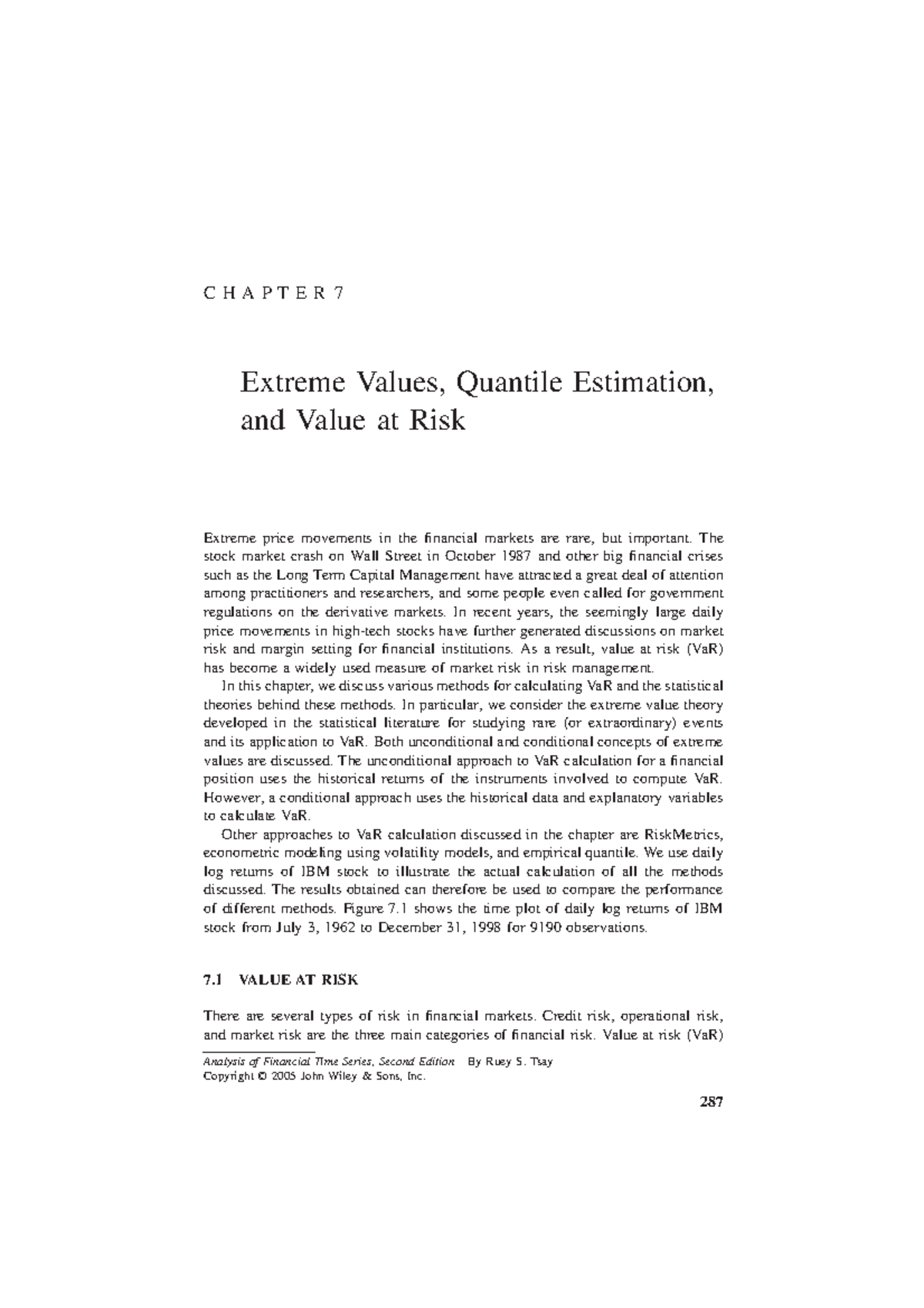 4 Extreme values, Quantile Estimation and Va Ra - C H A P T E R 7 ...