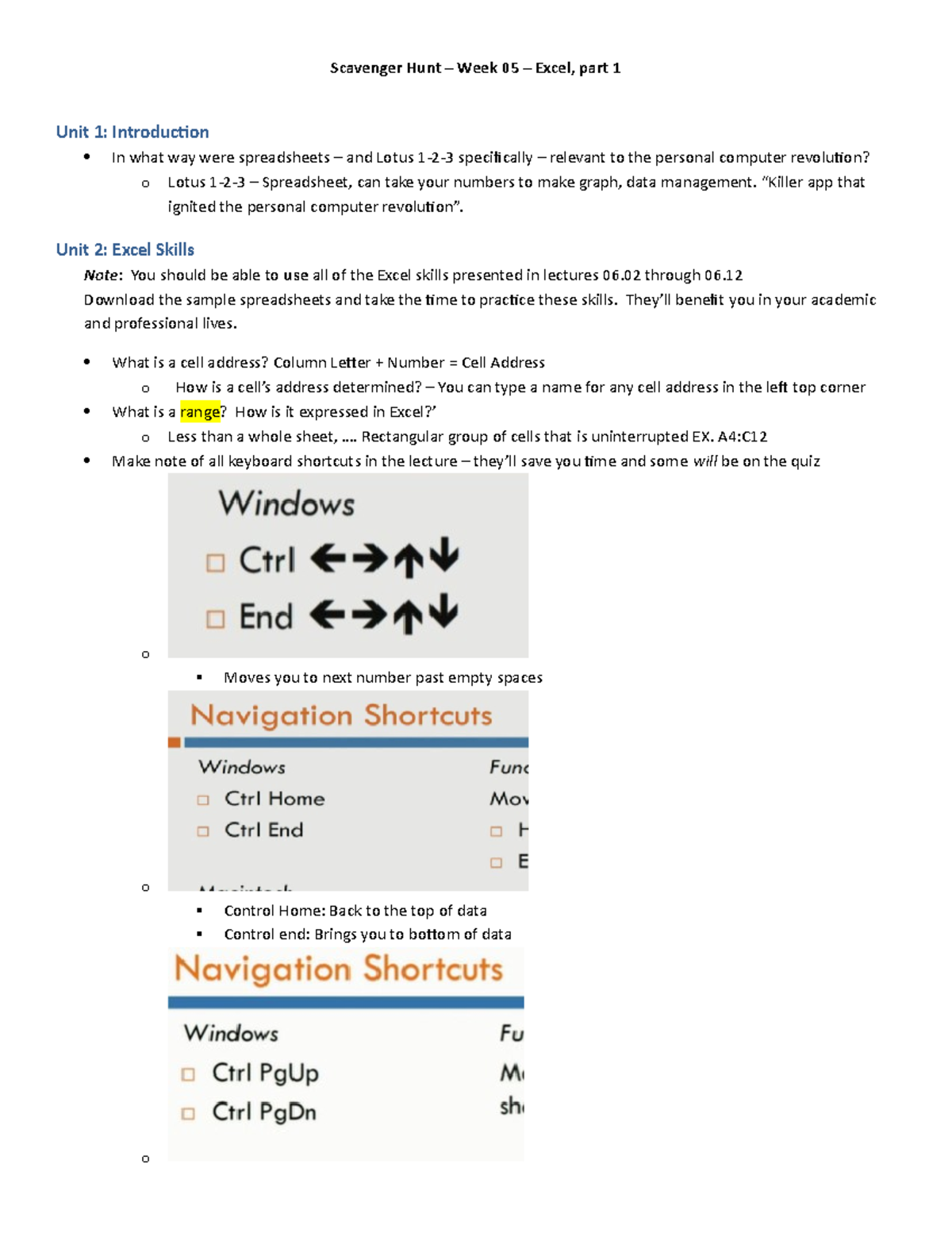 Scavenger Hunt 05-Excel Part 1 - Scavenger Hunt – Week 05 – Excel, part ...