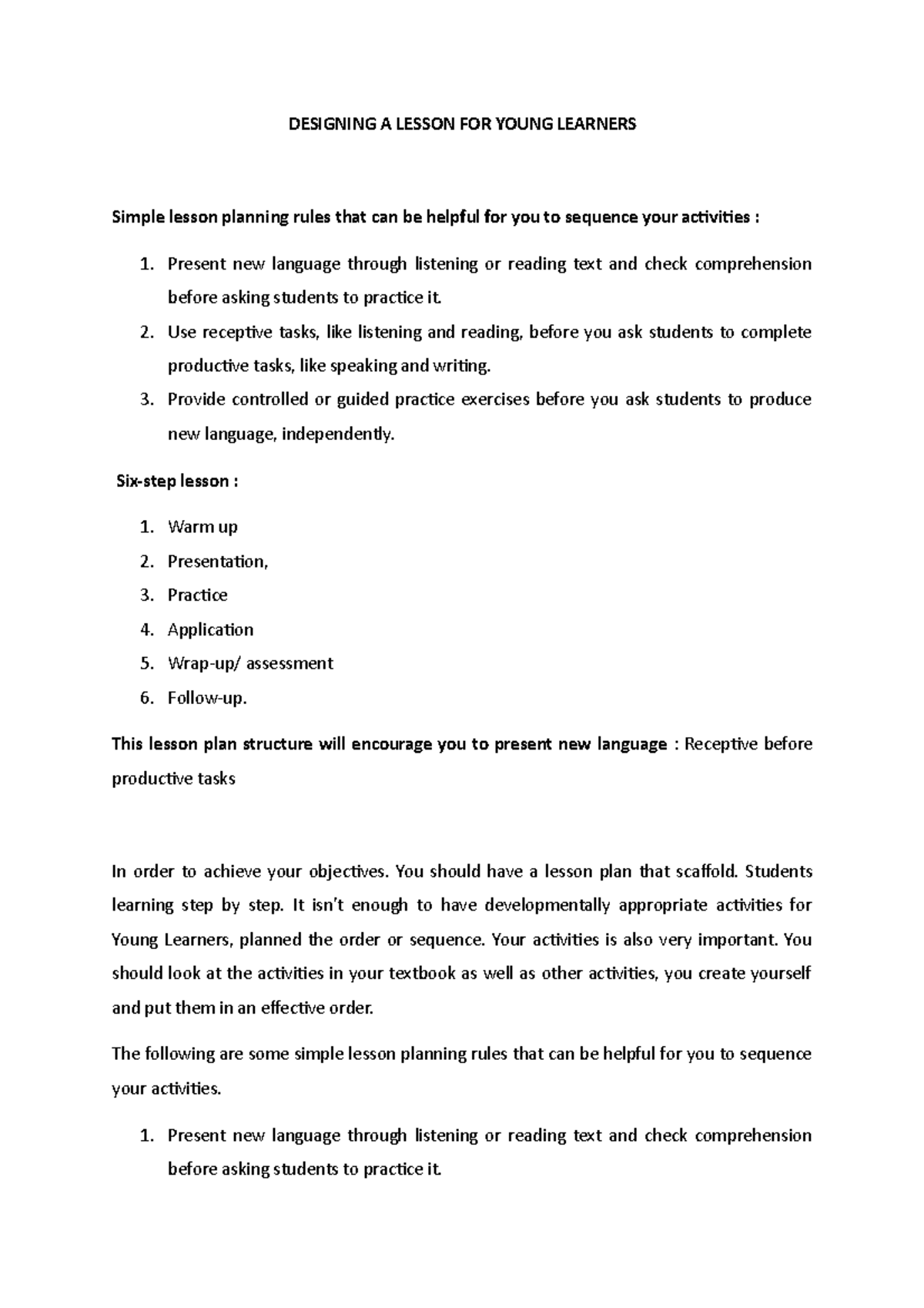 Designing A Lesson FOR Young Learners - DESIGNING A LESSON FOR YOUNG ...