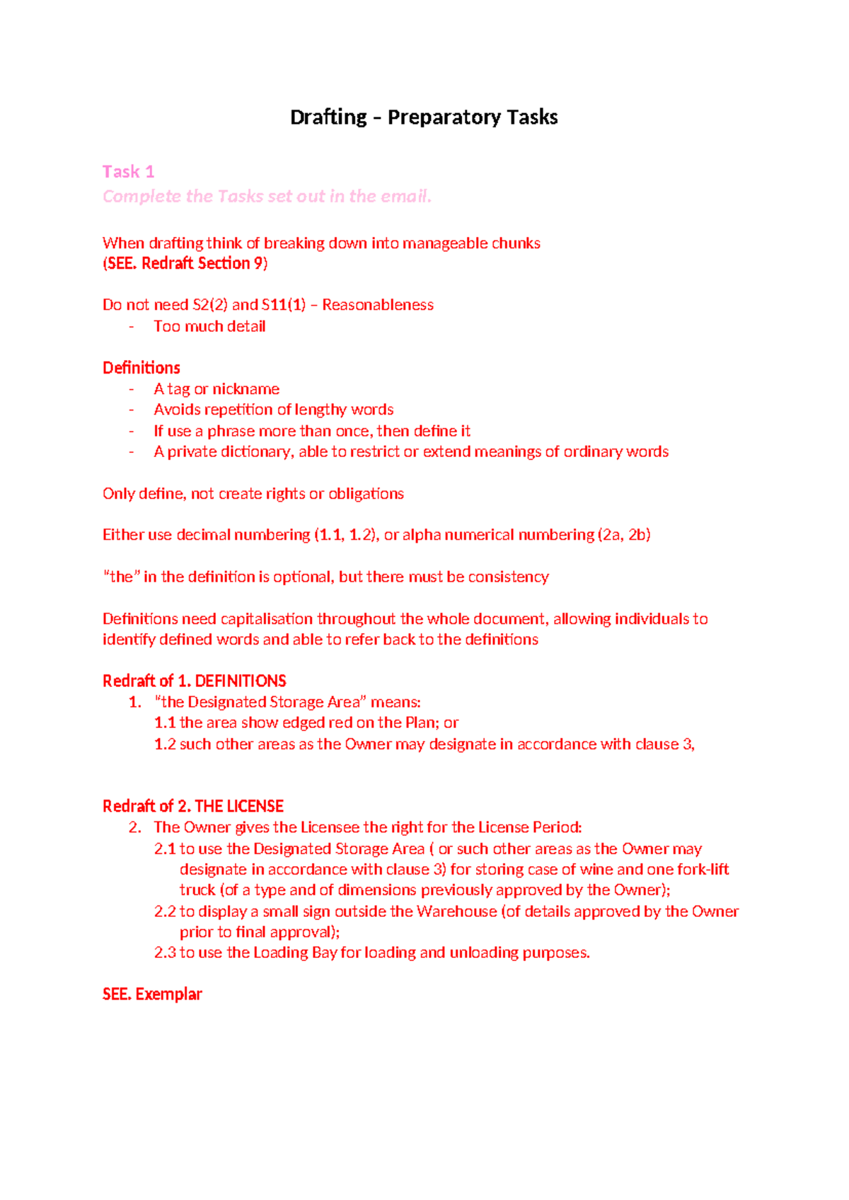 Drafting – Preparatory Tasks - Drafting – Preparatory Tasks Task 1 ...
