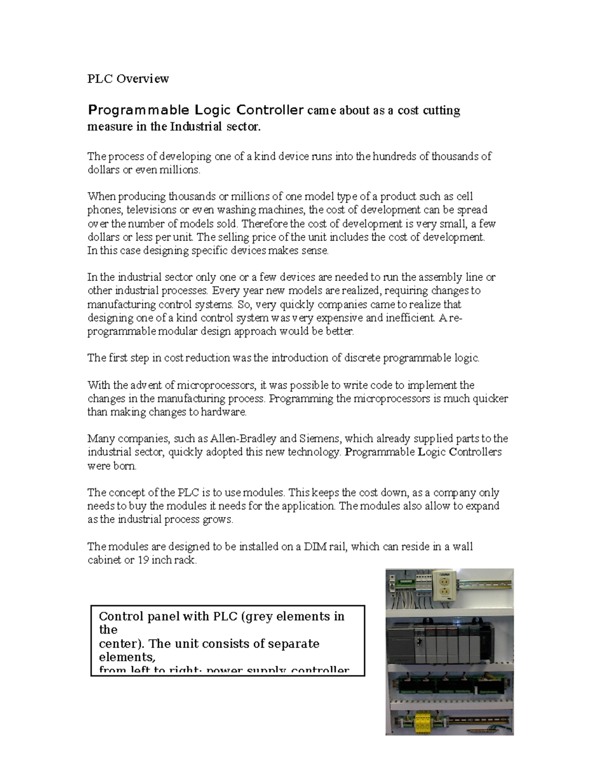 PLC Overview - bene - PLC Overview P rogrammable L ogic C ontroller ...