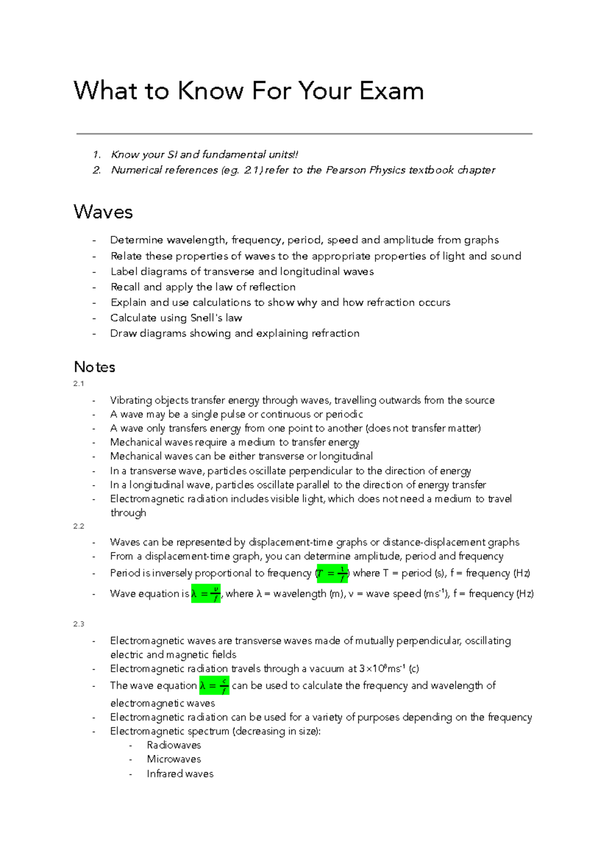 Physics Unit 1 Summary 2023 - What to Know For Your Exam Know your SI ...