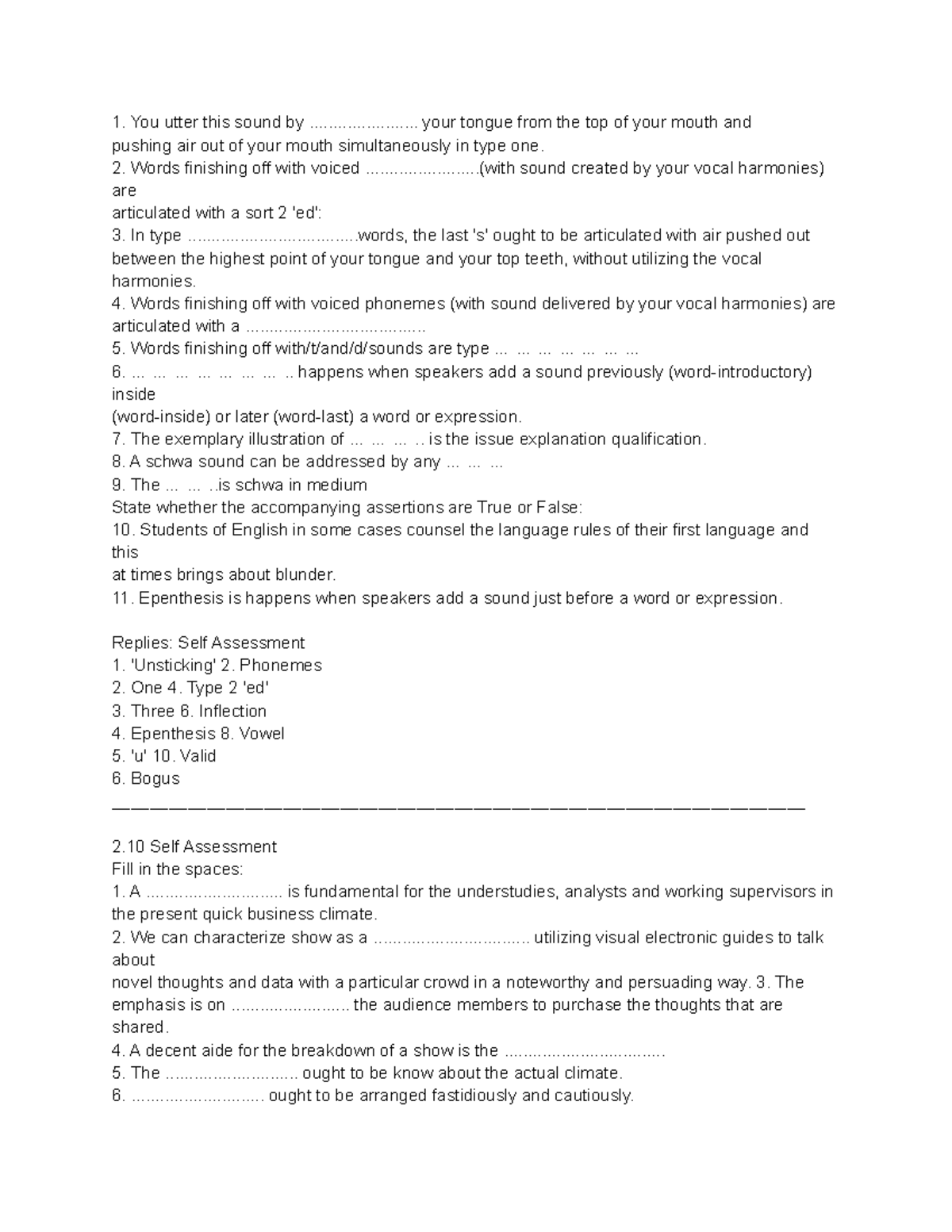 Advanced communication chpt 1 assignment - You utter this sound by