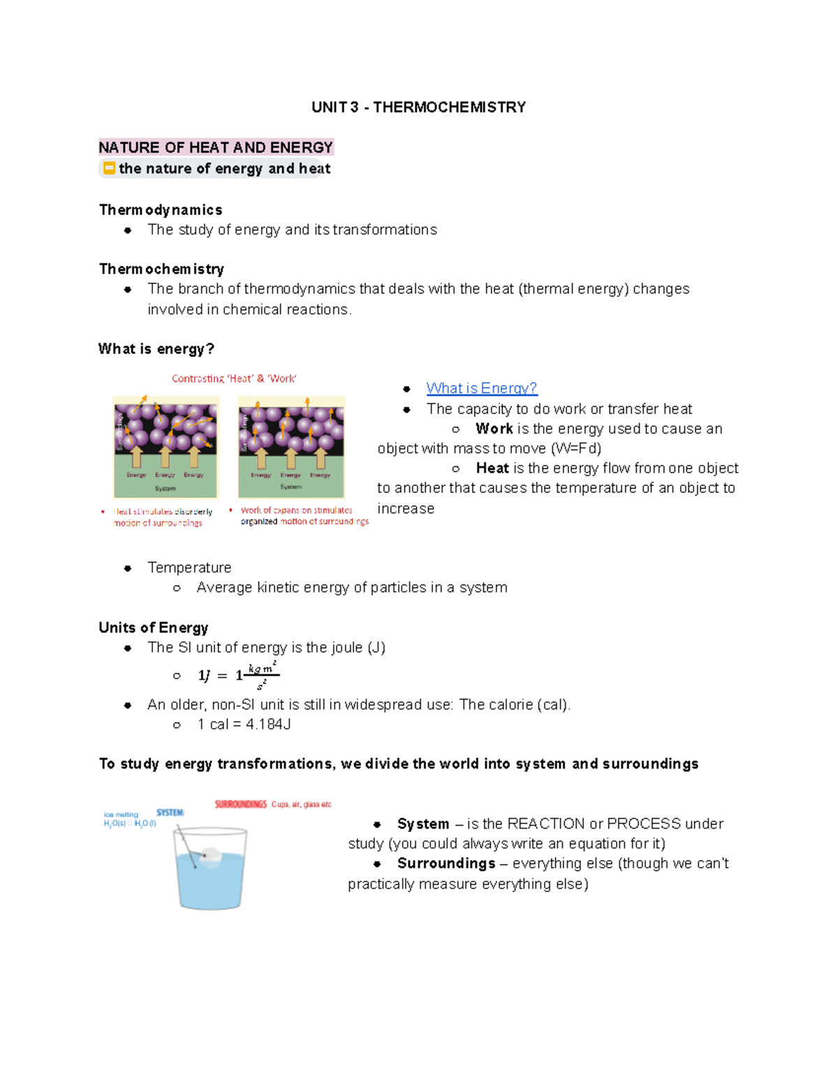 UNIT 3 - Thermochemistry - UNIT 3 - THERMOCHEMISTRY NATURE OF HEAT AND ...