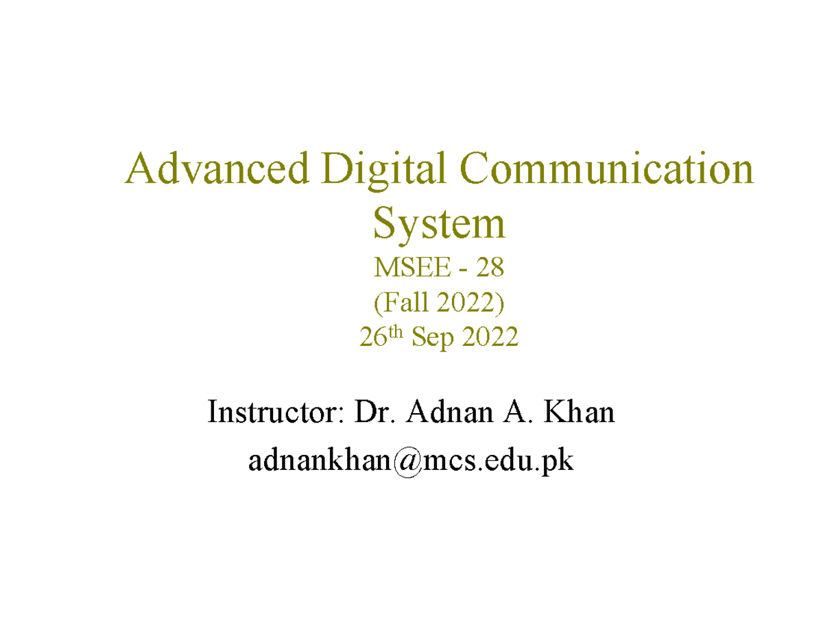1. ADC Week1&2 - Chapter 1 - Advanced Digital Communication System MSEE ...