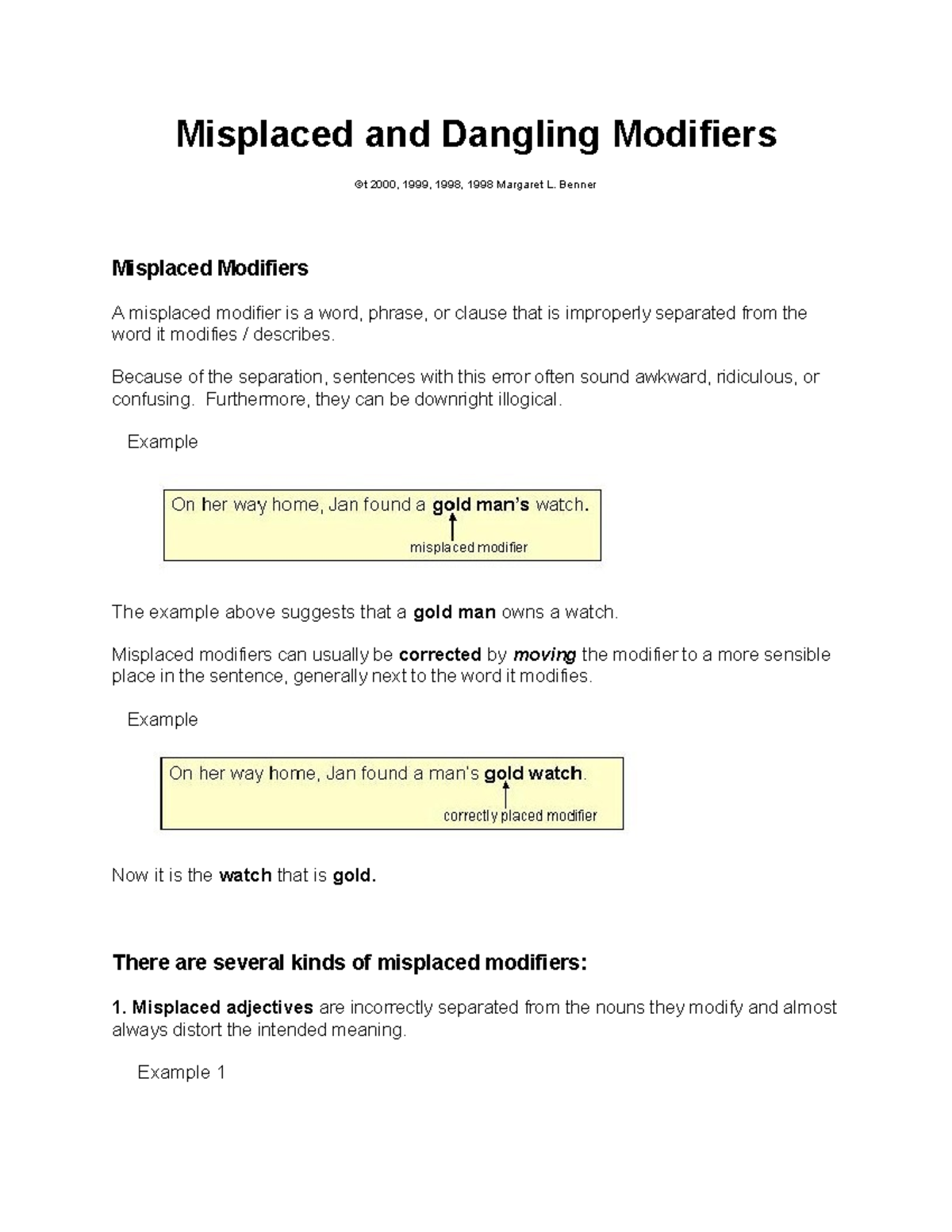 Misplaced- Modifier - Misplaced and Dangling Modifiers ©t 2000, 1999 ...