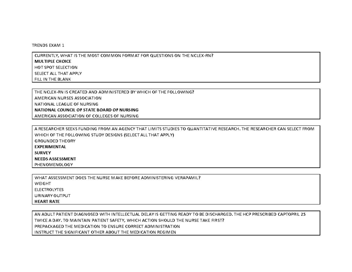 Trends exam 1-with answers - TRENDS EXAM 1 CURRENTLY, WHAT IS THE MOST ...