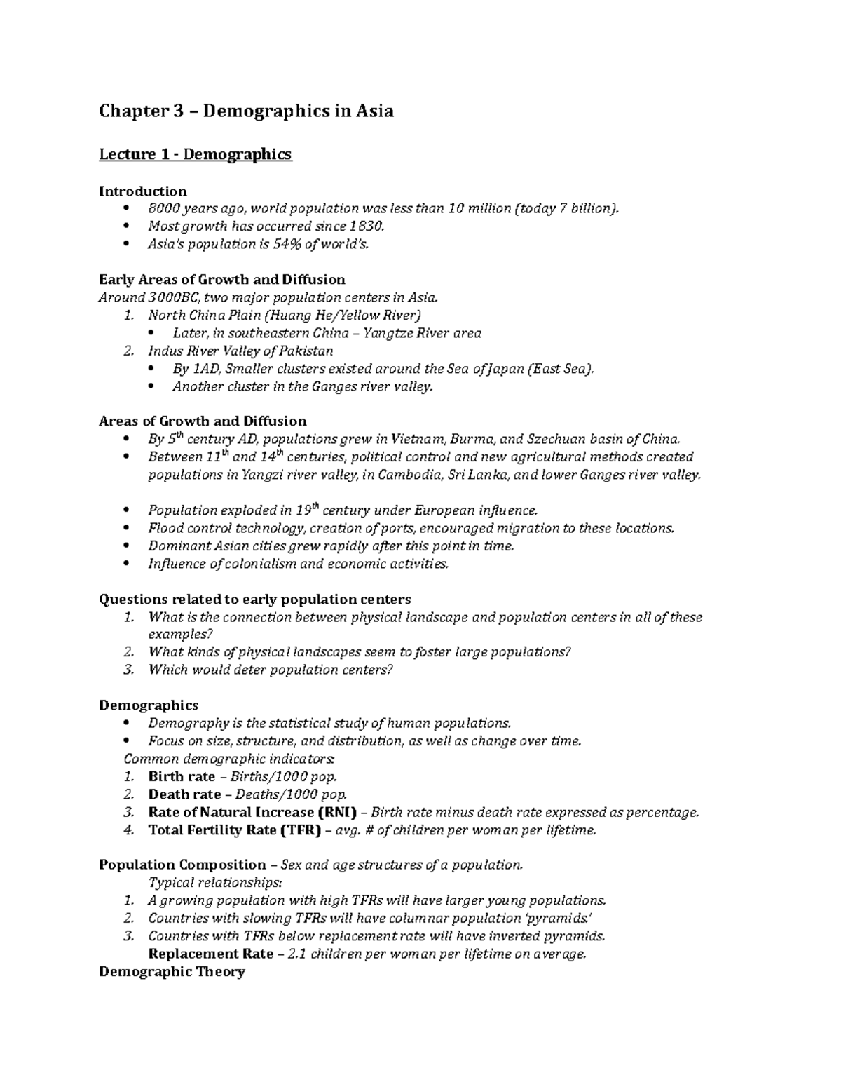 Week 3 Notes - Demographics - Chapter 3 – Demographics in Asia Lecture ...