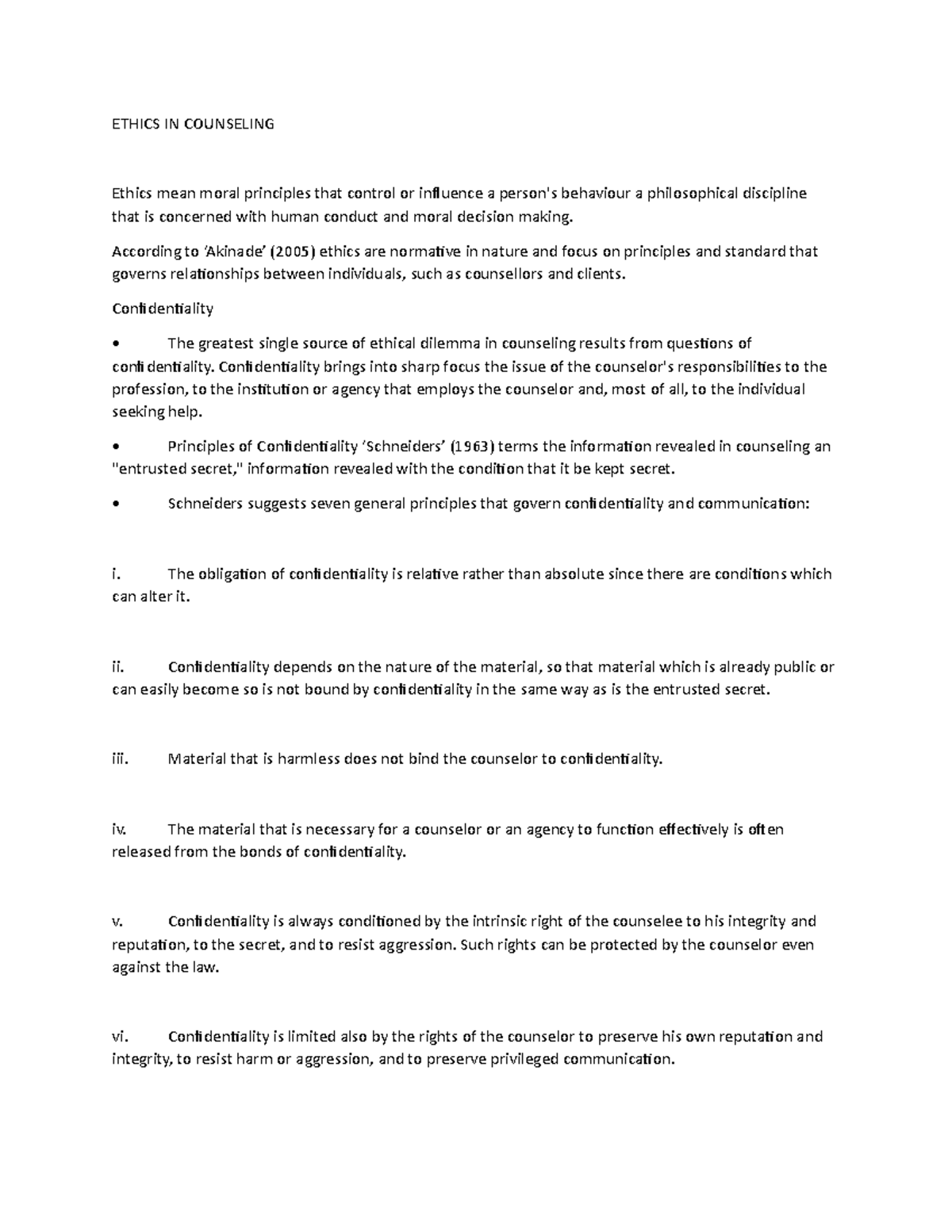 Counseling notes part eight - ETHICS IN COUNSELING Ethics mean moral ...
