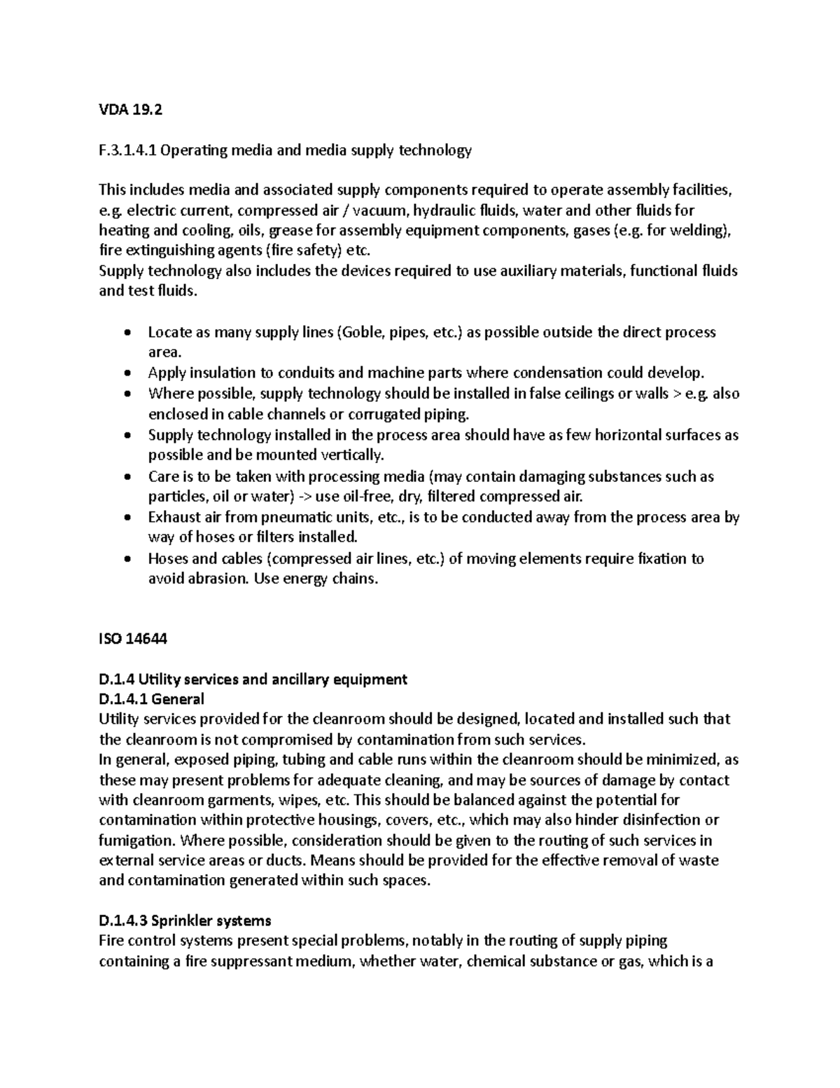 VDA 19.2 & ISO 14644 pipe requirements - VDA 19. F.3.1.4 Operating ...