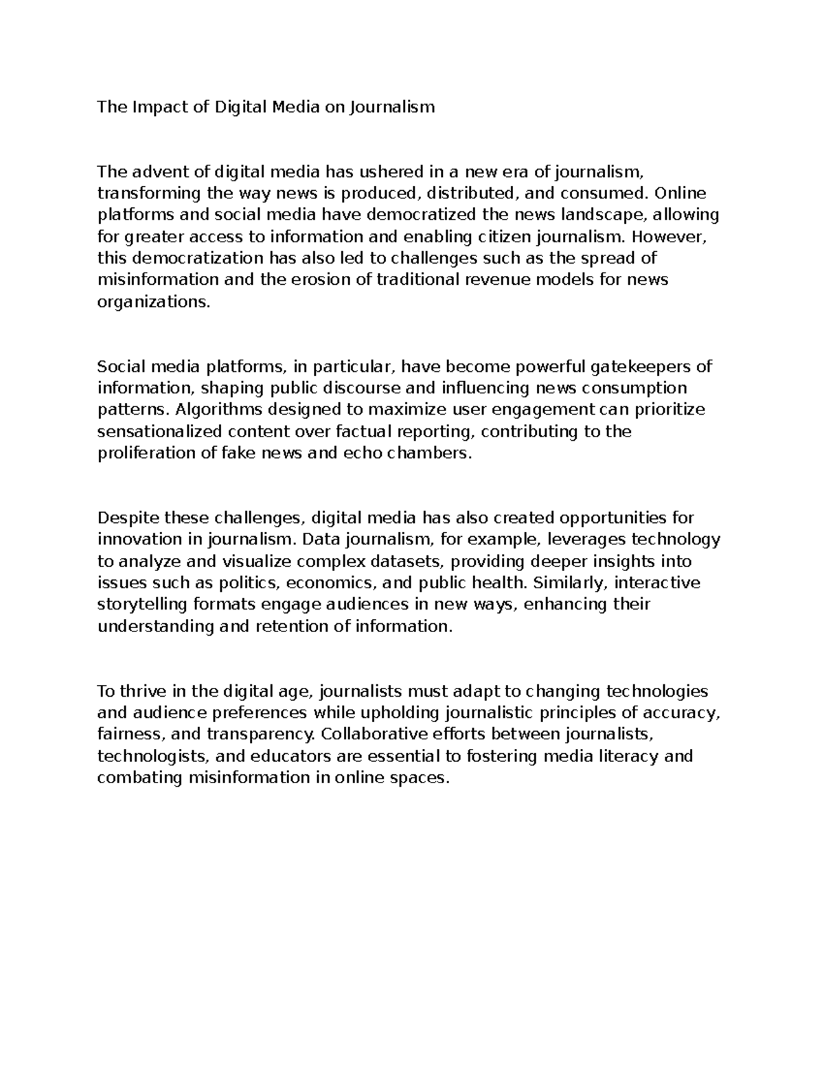 The Impact of Digital Media on Journalism - Online platforms and social ...
