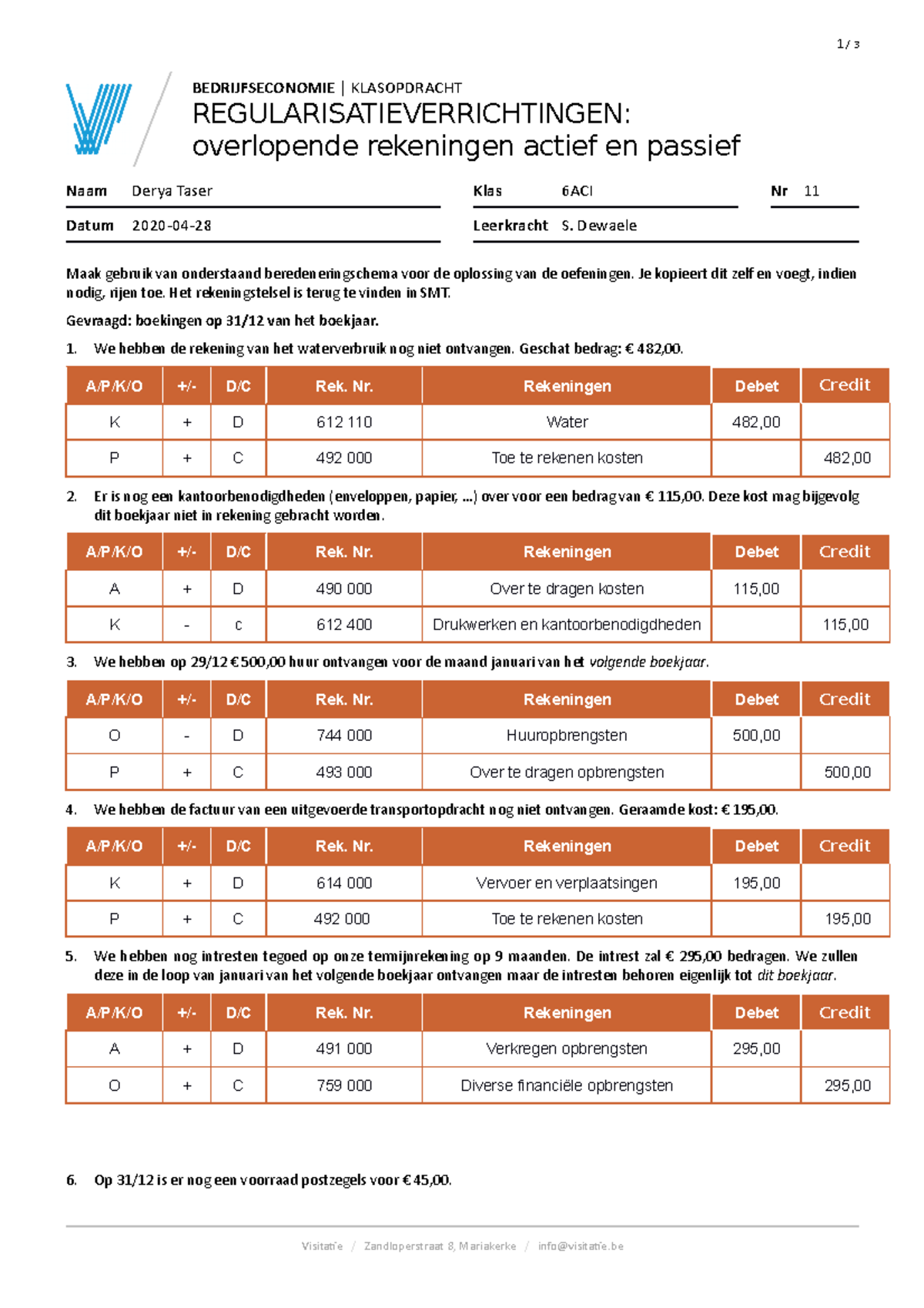 Regularisatieverrichtingen - opdracht overlopende rekeningen ...