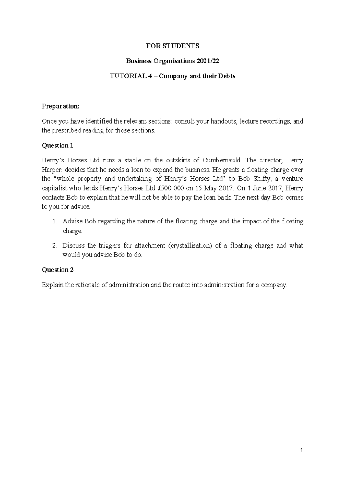 Tutorial 4 questions - business - FOR STUDENTS Business Organisations ...