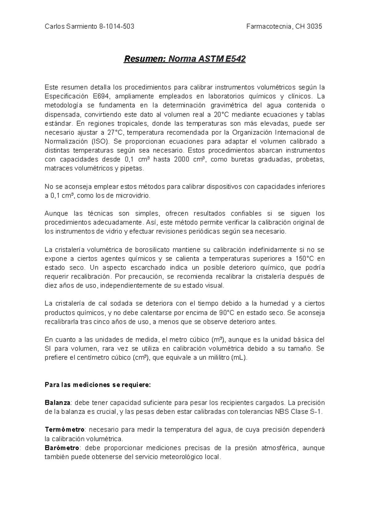 Carlos Norma ASTM E542 - Resumen Farmacotecnia II - Carlos Sarmiento 8 ...