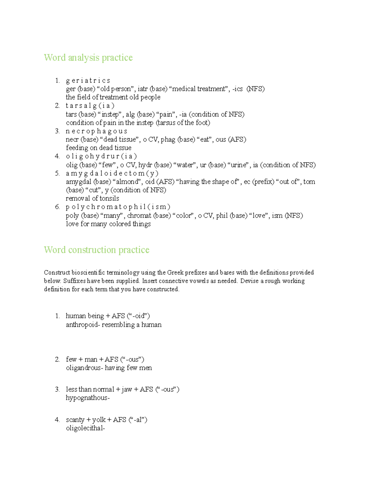 Lesson 4 and 5 worksheet (key) - Word analysis practice g e r i a t r i ...