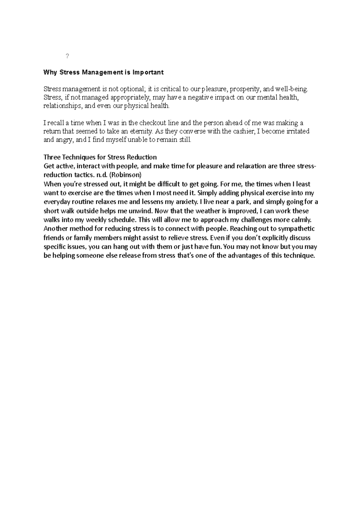 Strees Management - Homework - ? Why Stress Management is Important ...