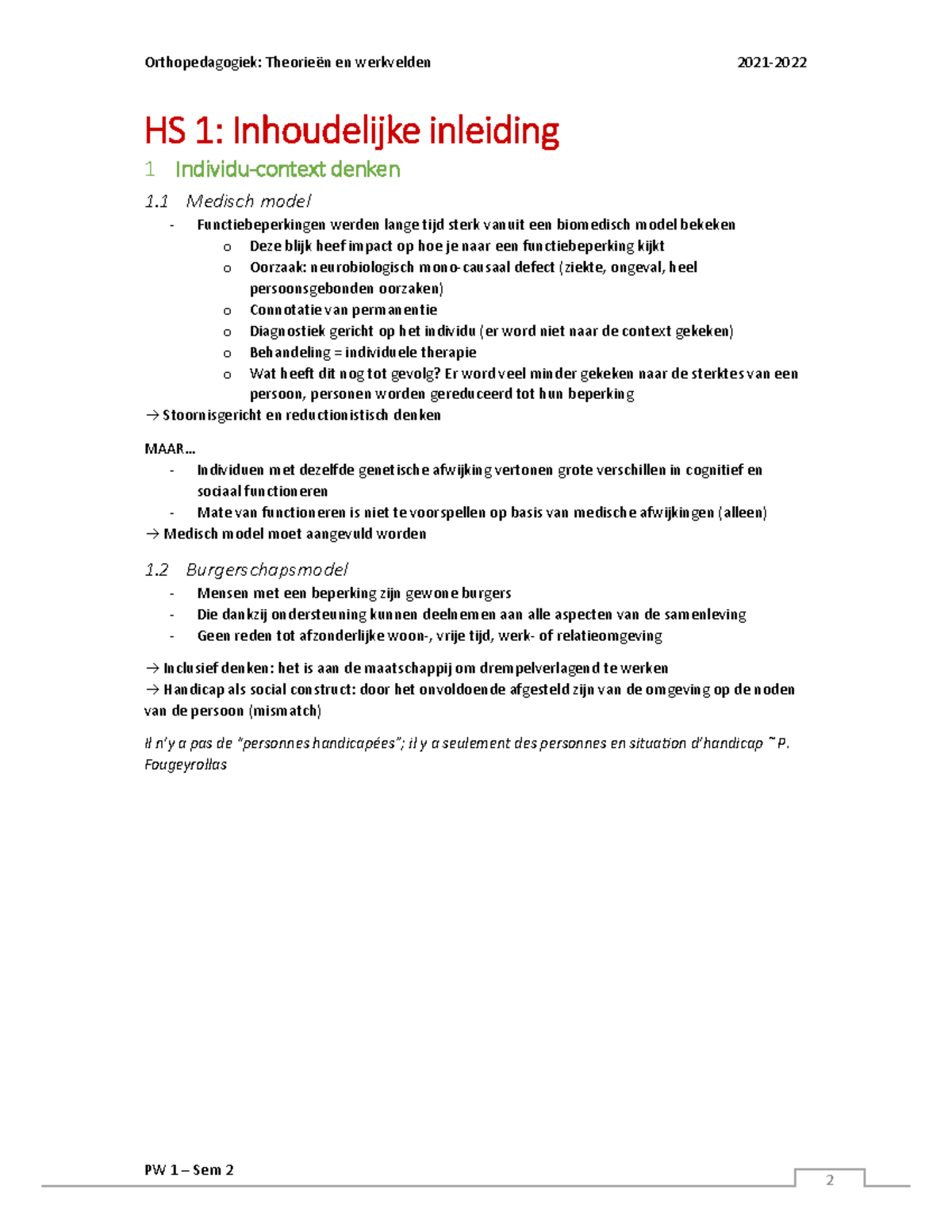 TW - samenvatting 2022 - PW 1 – Sem 2 HS 1 : Inhoudelijke inleiding Individu-context denken 1 ...