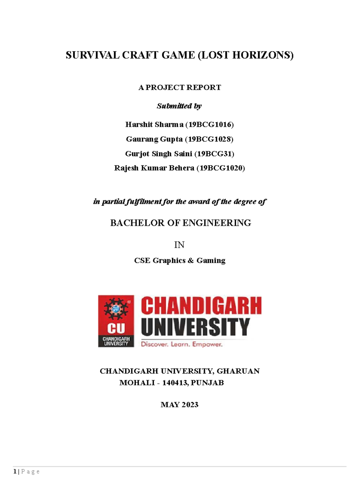 Harshit Sharma project report - SURVIVAL CRAFT GAME (LOST HORIZONS) A PROJECT REPORT Submitted ...