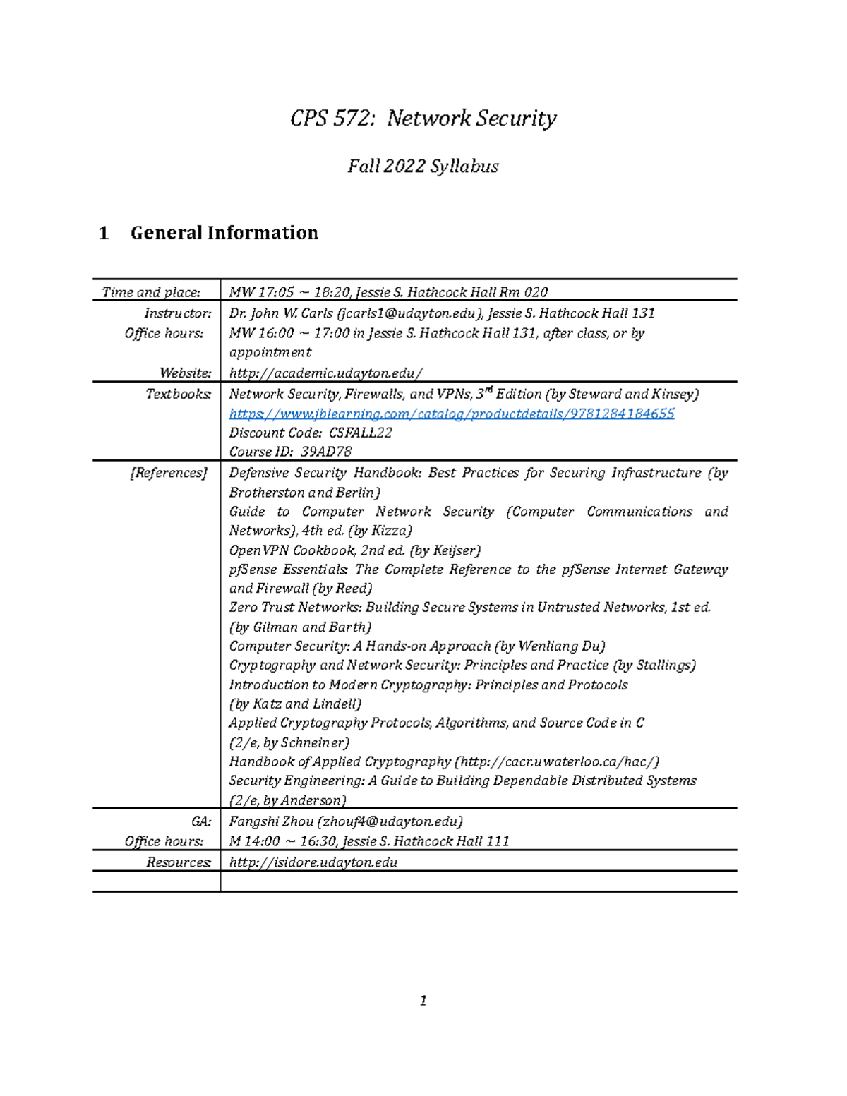 CPS 572 Network Security syllabus - CPS 572: Network Security Fall 2022 ...