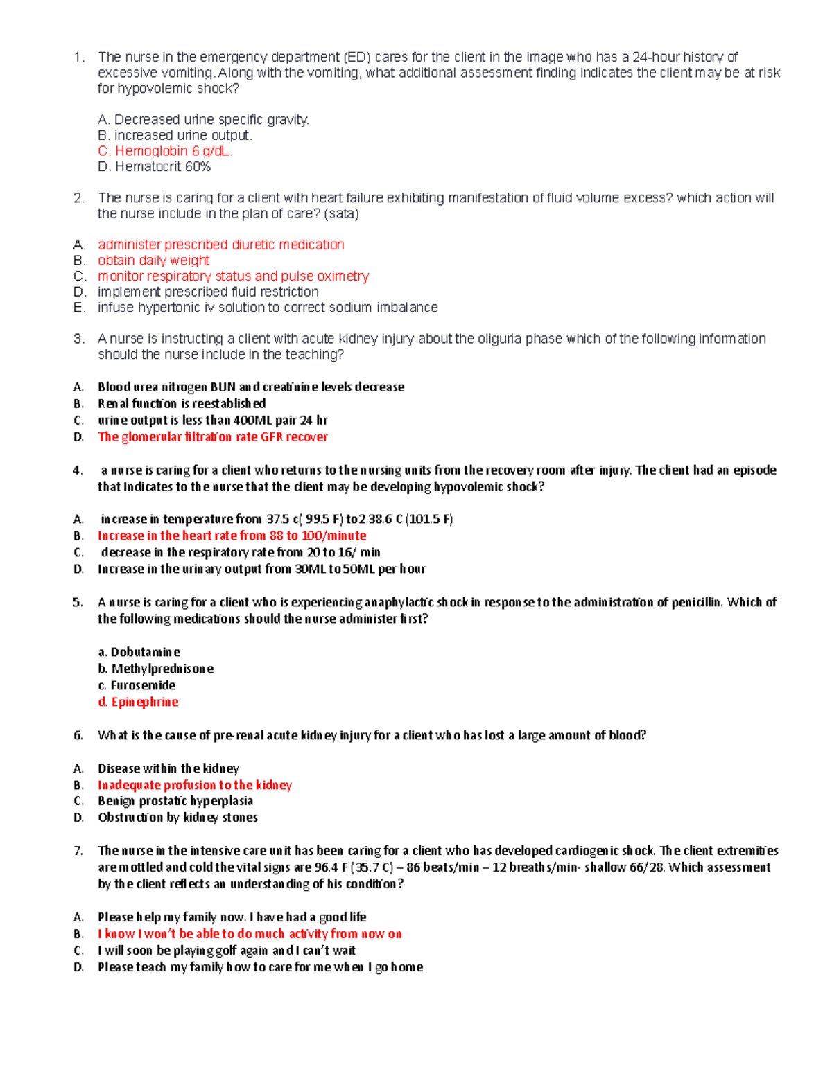 Quiz 3 - Quiz questions - The nurse in the emergency department (ED ...