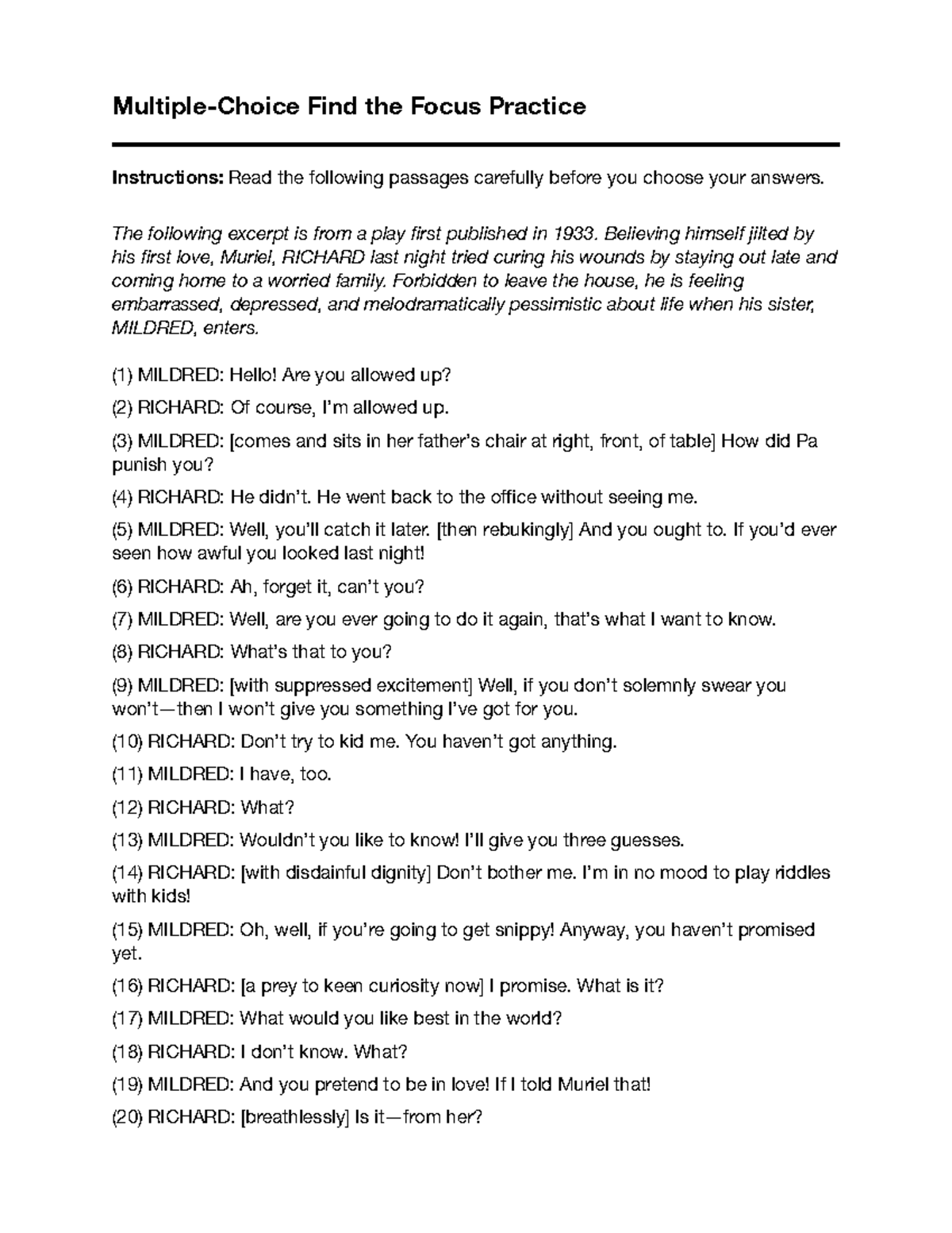 Multiplechoice focuspractice - Multiple-Choice Find the Focus Practice ...