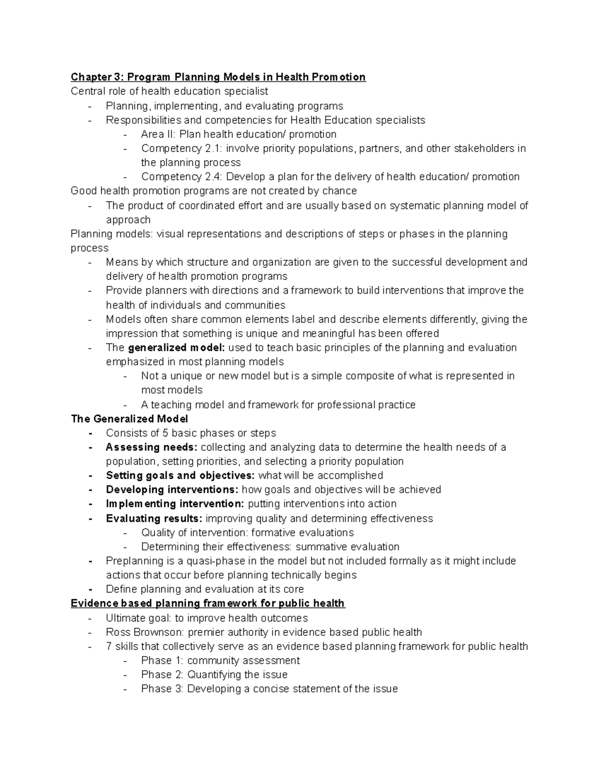 Unit 3 Week 6+7 reading - Chapter 3: Program Planning Models in Health ...