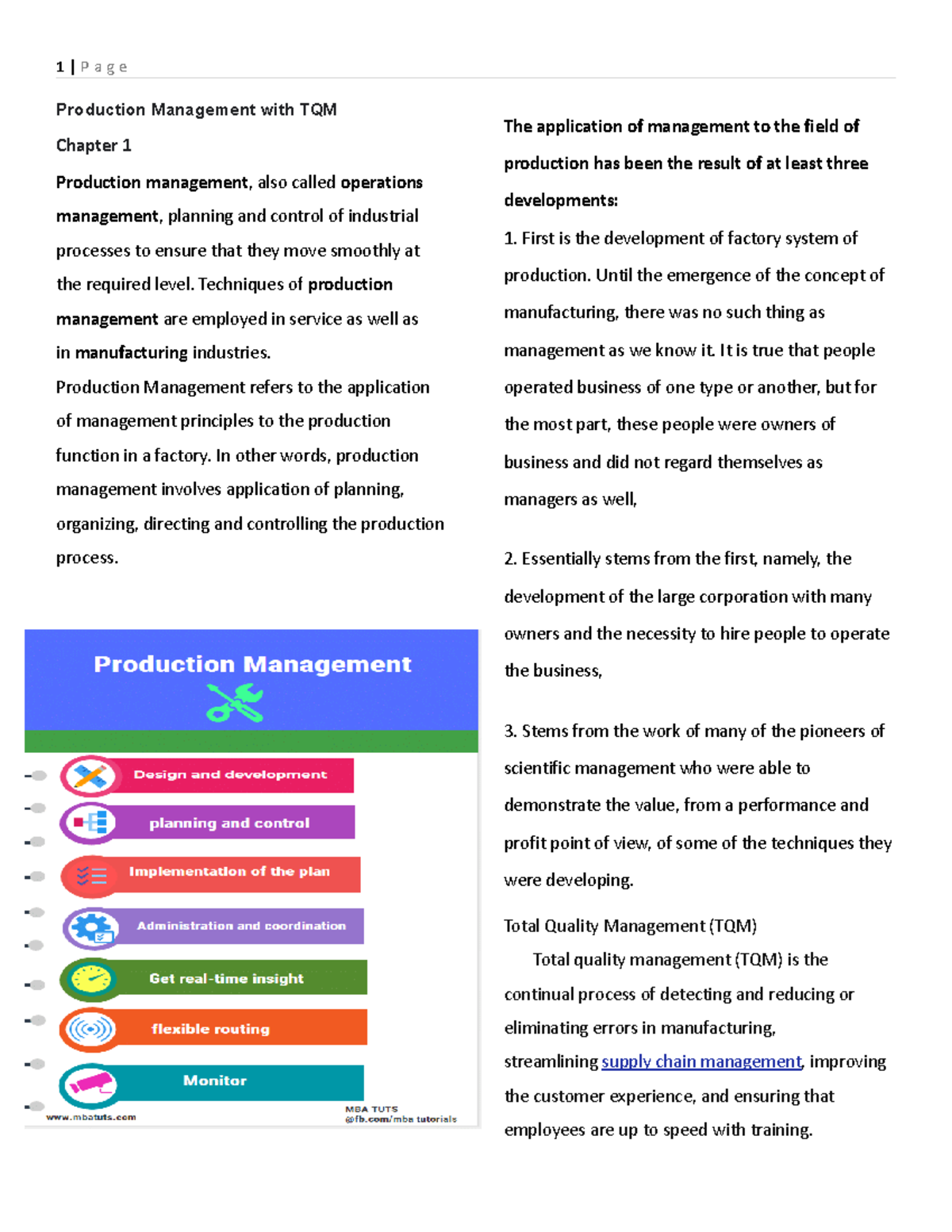 TQM reviewer - Production Management with TQM Chapter 1 Production ...