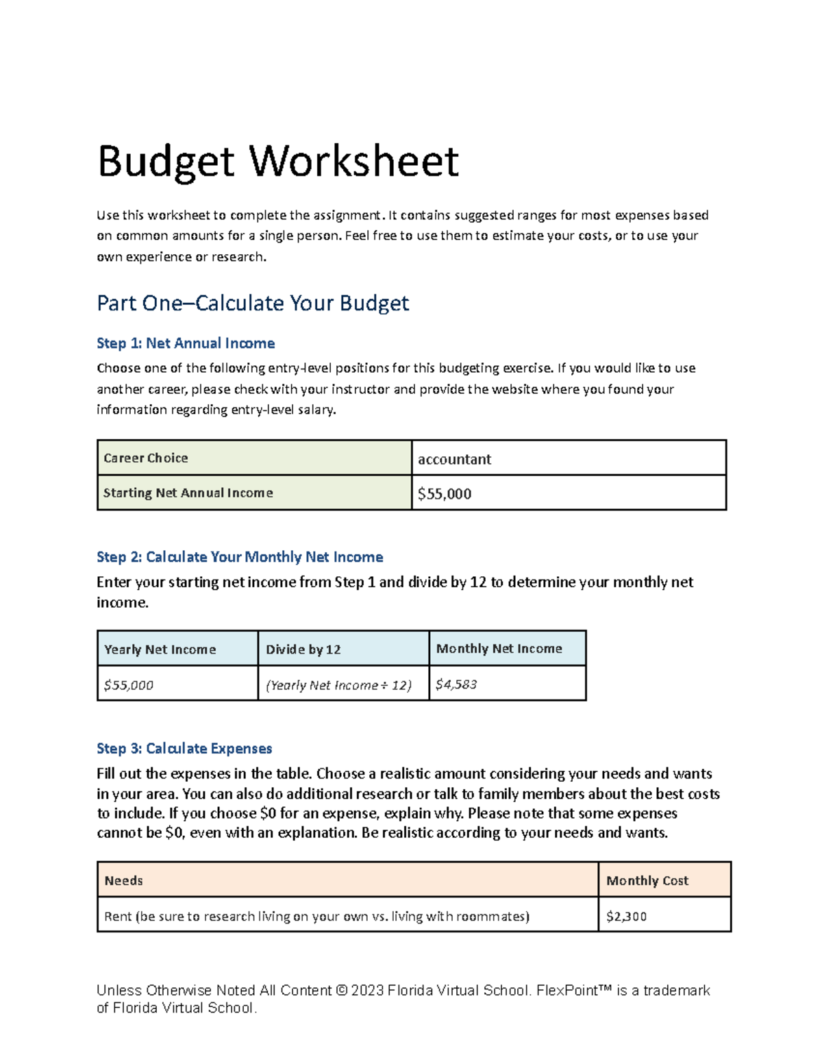 Budget worksheet - Budget Worksheet Use this worksheet to complete the ...