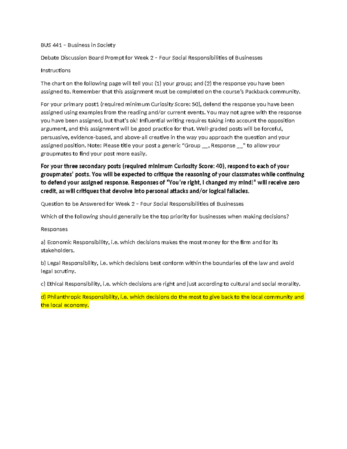 Debate Discussion Board #1 - BUS 441 – Business in Society Debate ...