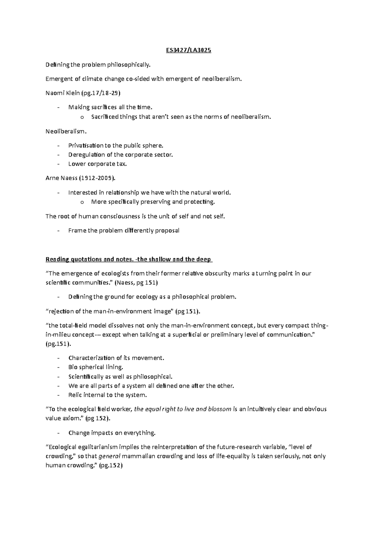 ES3427 LA3025 week 2 - lecture notes, with some reading quotation ...