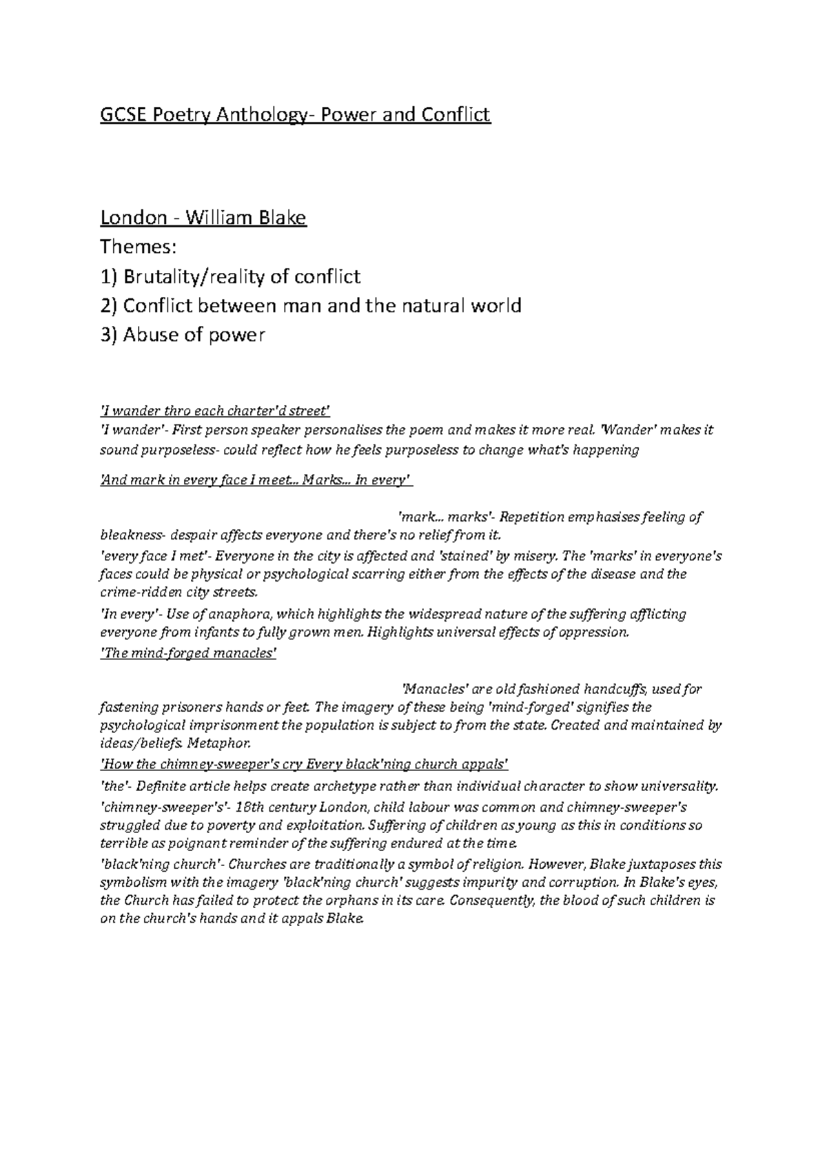 GCSE Poetry Anthology - Quotations and analysis of poems - GCSE Poetry ...