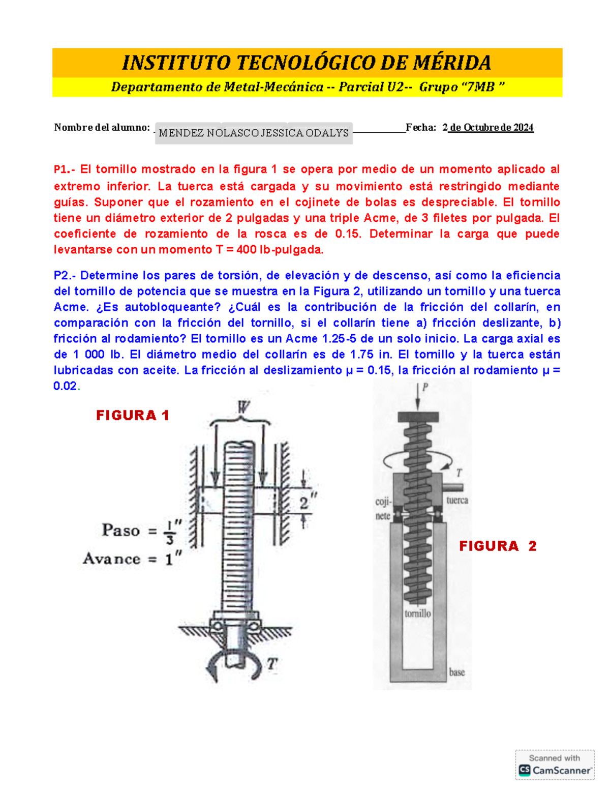 10 EXA2 7MB Mendez Nolasco - INSTITUTO TECNOLÓGICO DE MÉRIDA Departamento de Metal-Mecánica ...