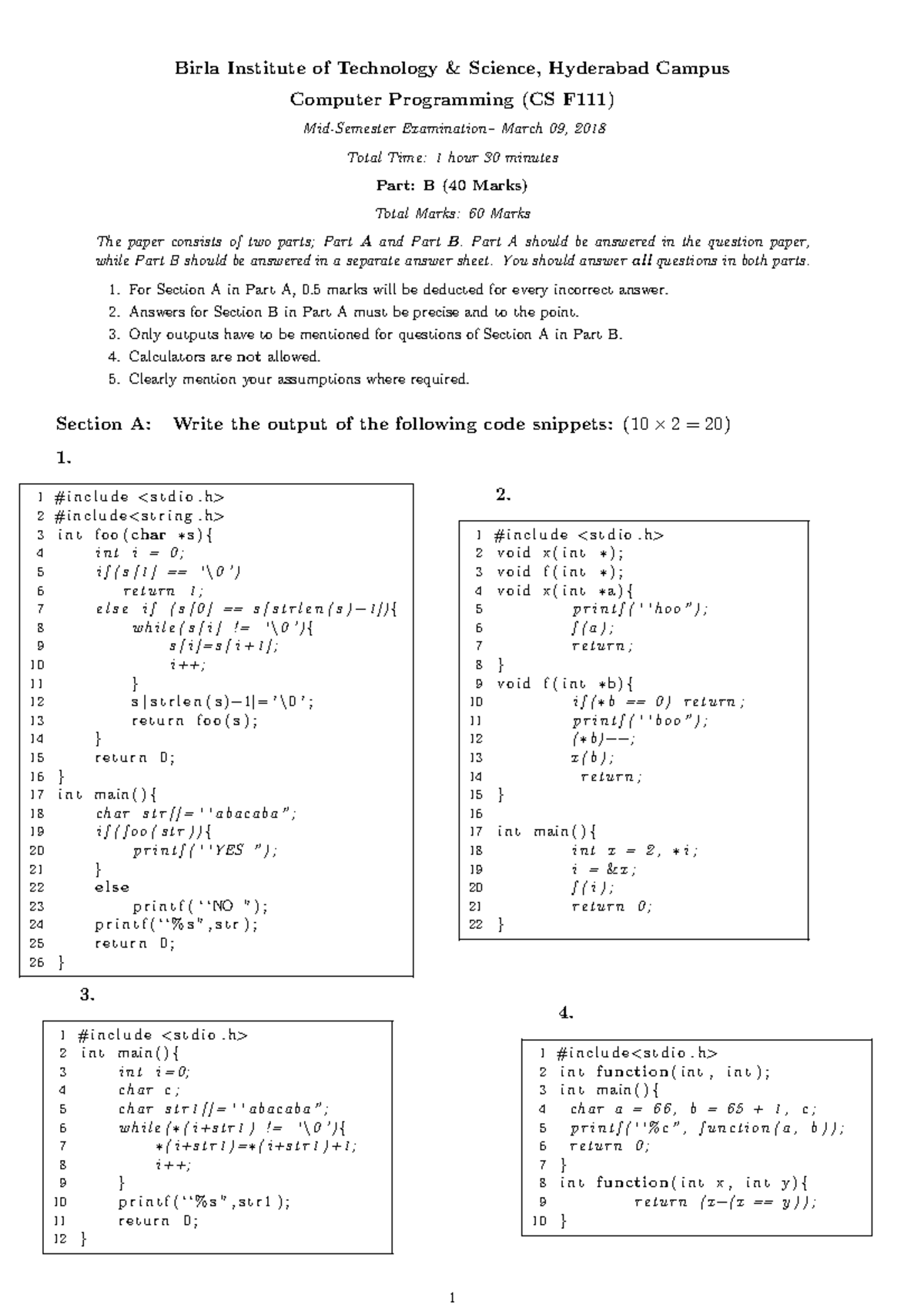Mid-Sem B(2018 ) - Mid-Sem B(2018 ) - Computer Programming - BITS Pilani - Studocu