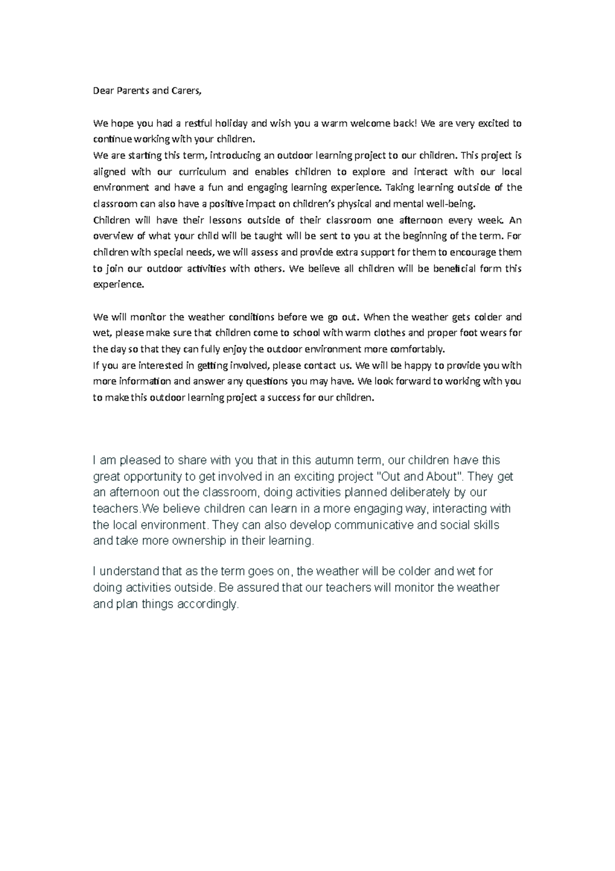 Dear Parents and Carers - We are starting this term, introducing an ...