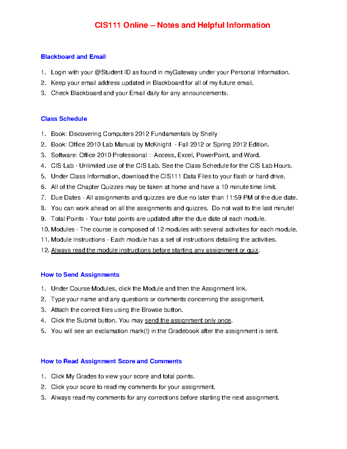 CIS111 Online - Class Notes and Helpful Information - CIS111 Online ...