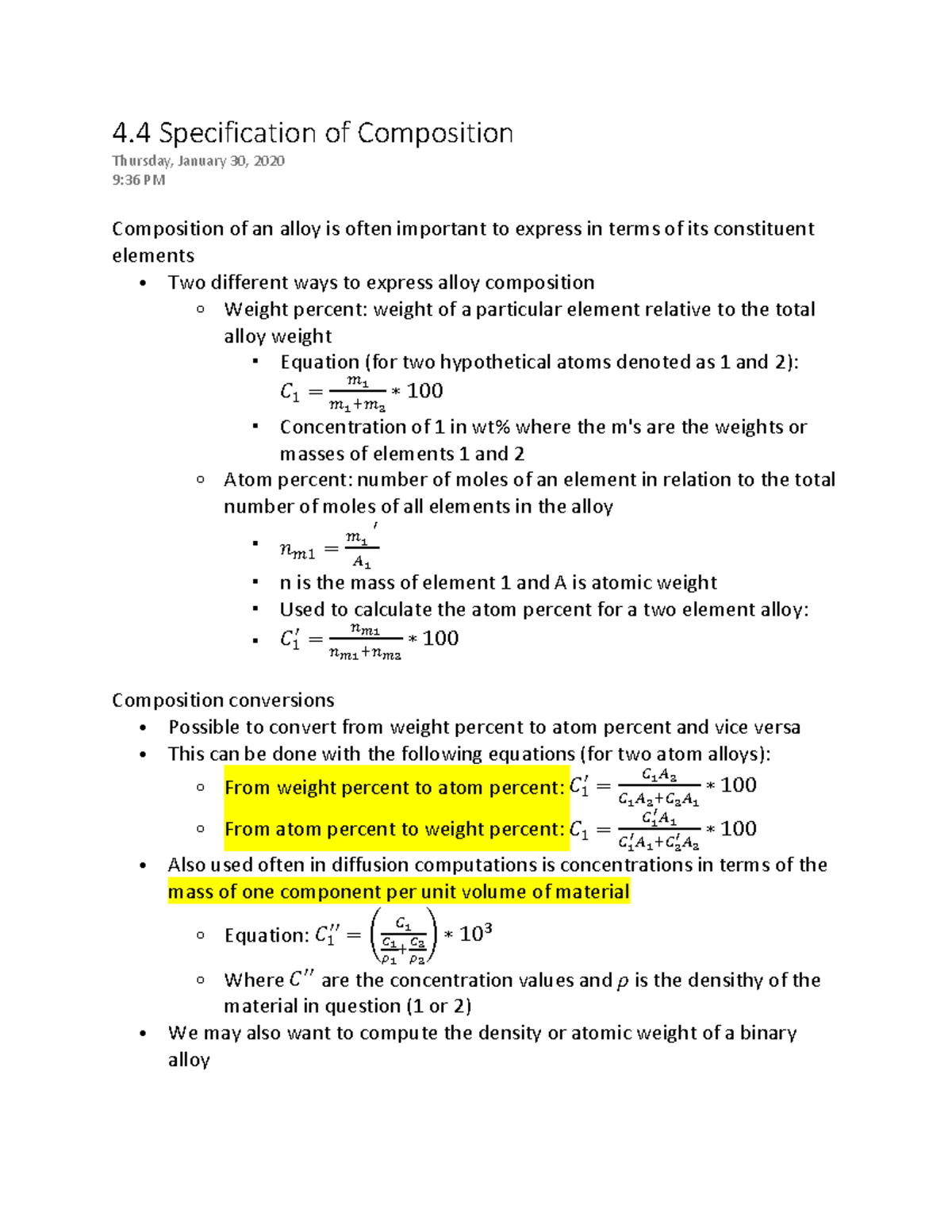 MSE250 Ch. 4.4-4.8 - 4 Specification of Composition Thursday, January ...